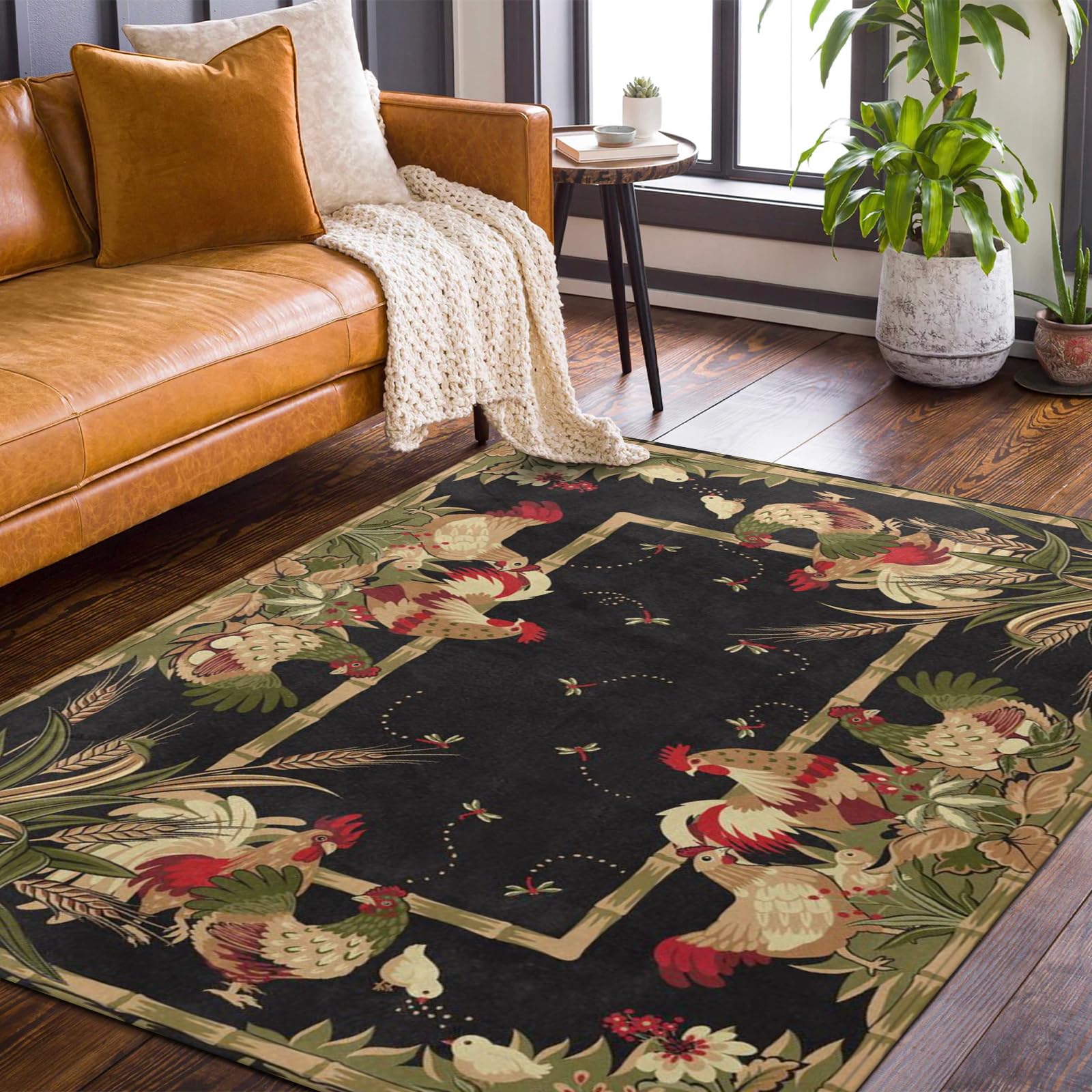 Amazon.com: Amorettise Vintage Rustic Rooster Area Rug 7' x 5' French ...
