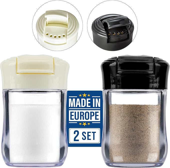 CRYSTALIA Clear Plastic Shakers for Salt and Pepper, 2 Packs Mini Salt ...