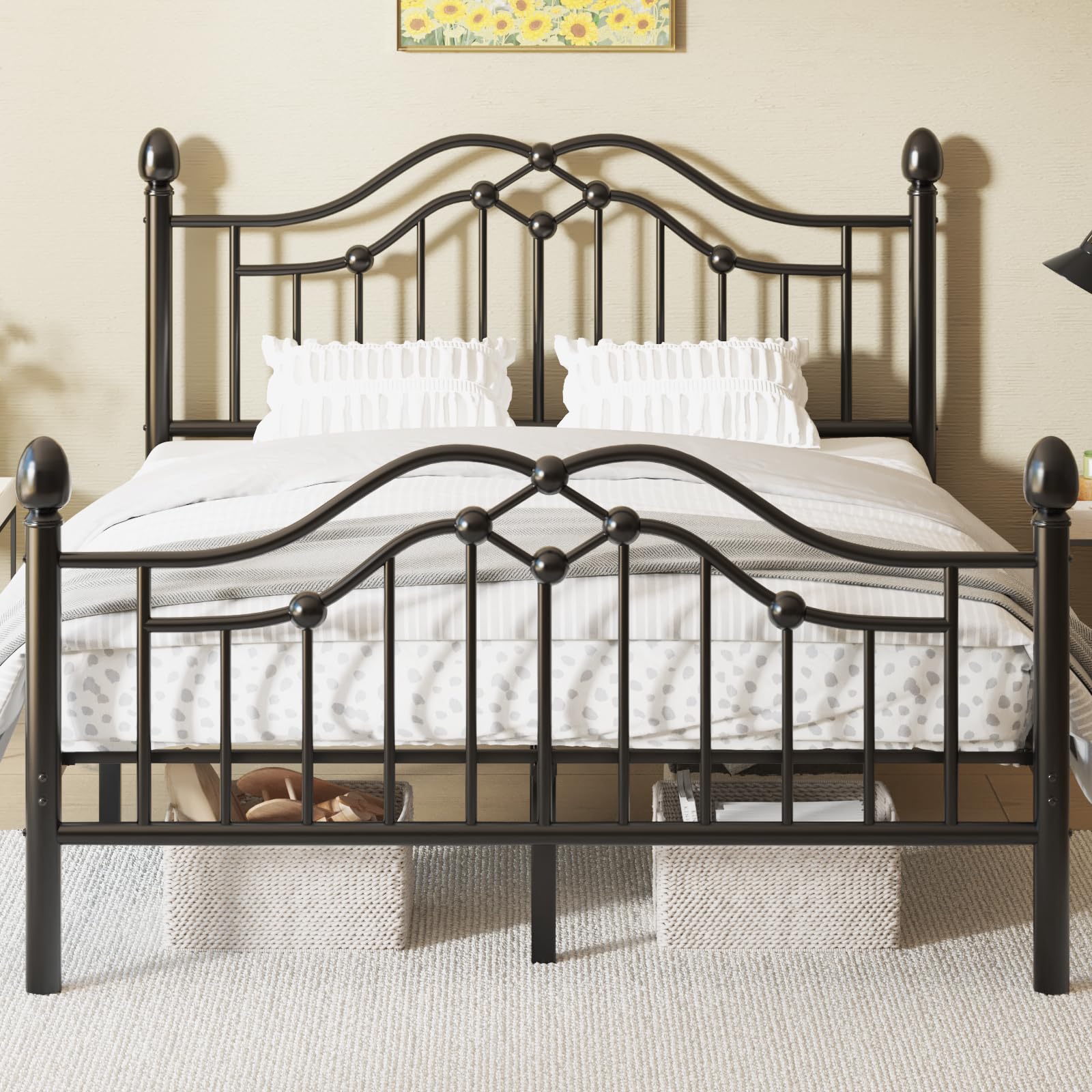 Amazon.com: LOEWAY Full Metal Bed Frame with Classical Headboard and ...