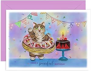 Amazon.com : QuillCraft Cute Cat Kitten Happy Birthday Greeting Card ...