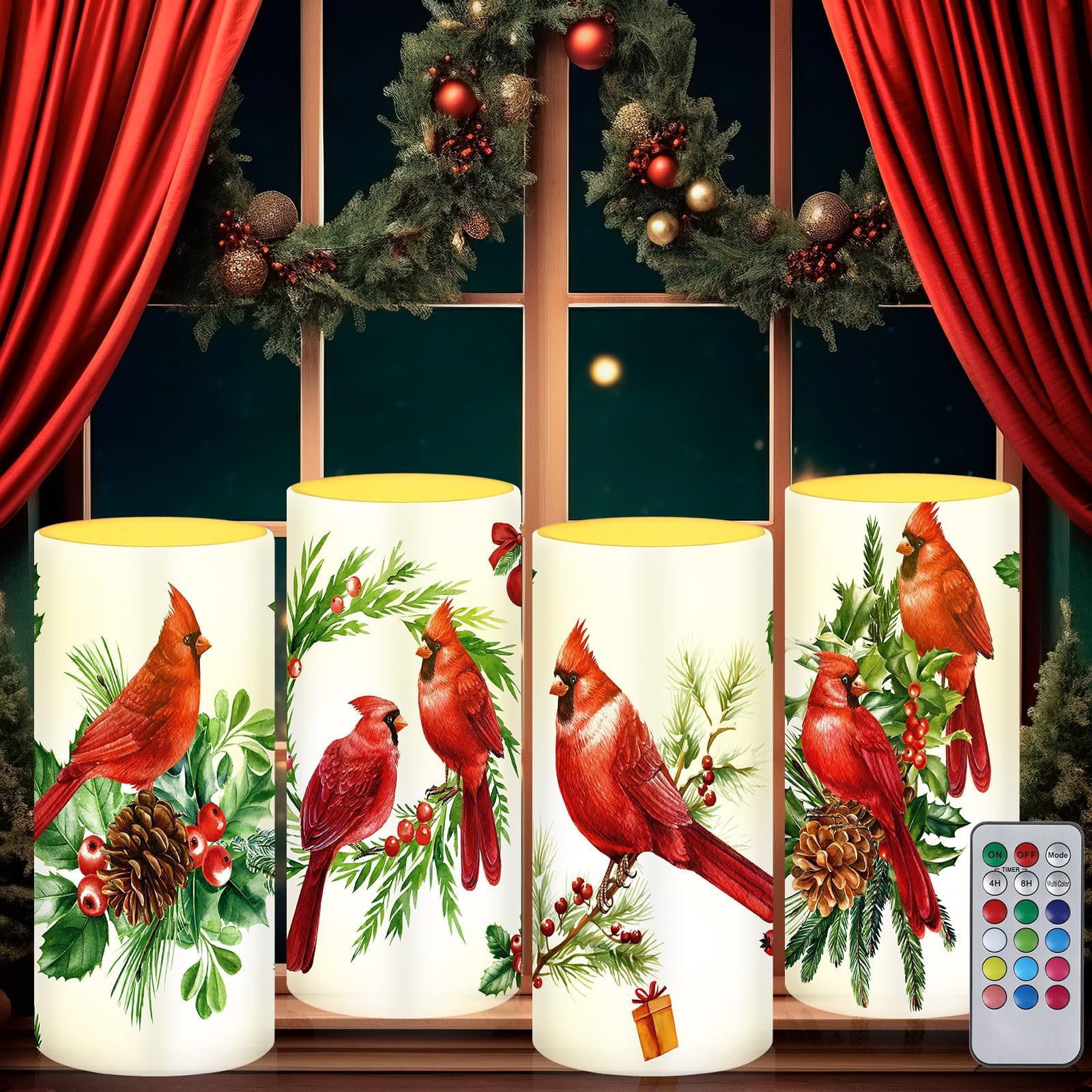 Amazon.com: Tiamon 4 Pcs Christmas Red Bird Candles LED Bird Theme ...