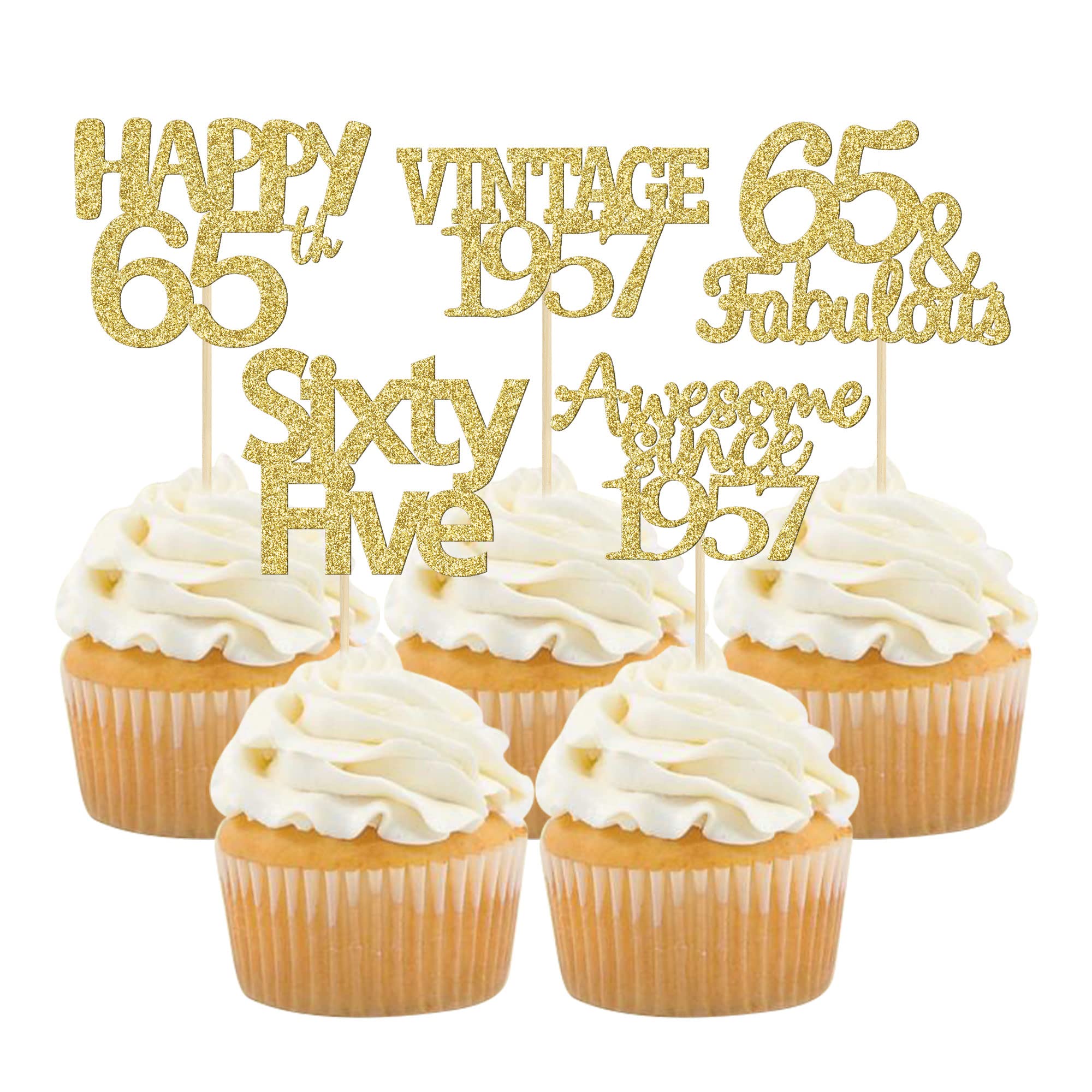 Buy Gyufise 30pcs Gold Glitter 65th Birthday Cupcake Toppers Vintage 5150
