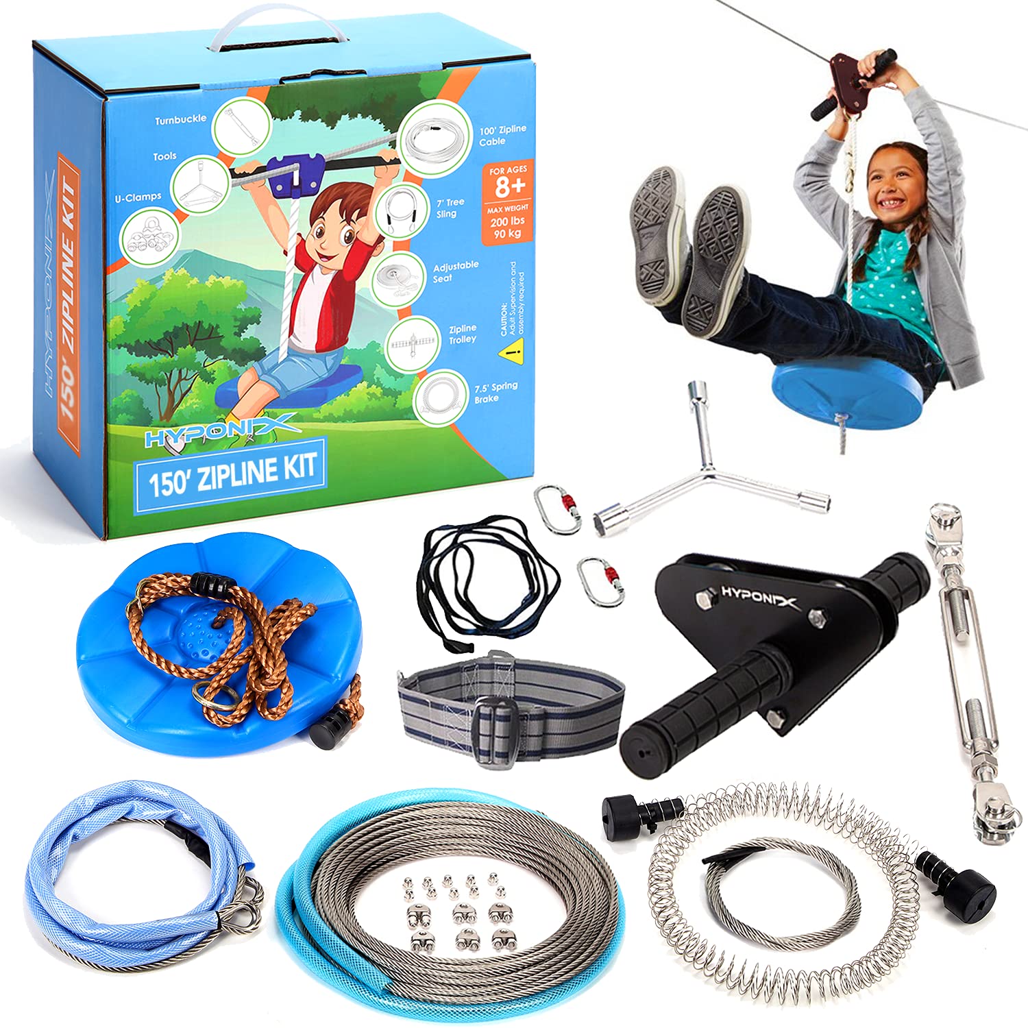 Buy Hyponix Zip Lines for Kids and Adults Outdoor up to 350 Lbs - 150 ...