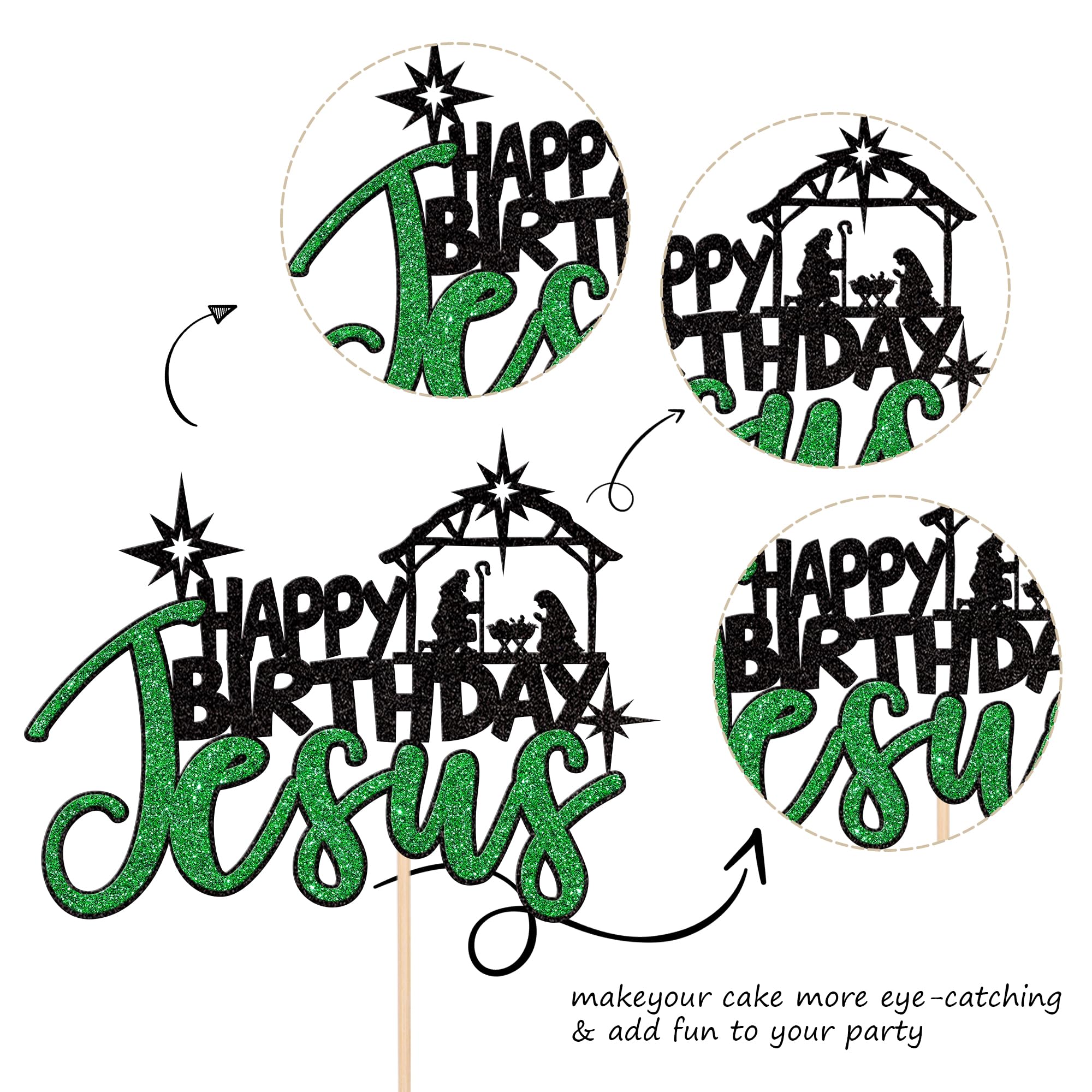 Snapklik.com : 1 PCS Happy Birthday Jesus Cake Topper Glitter Merry ...