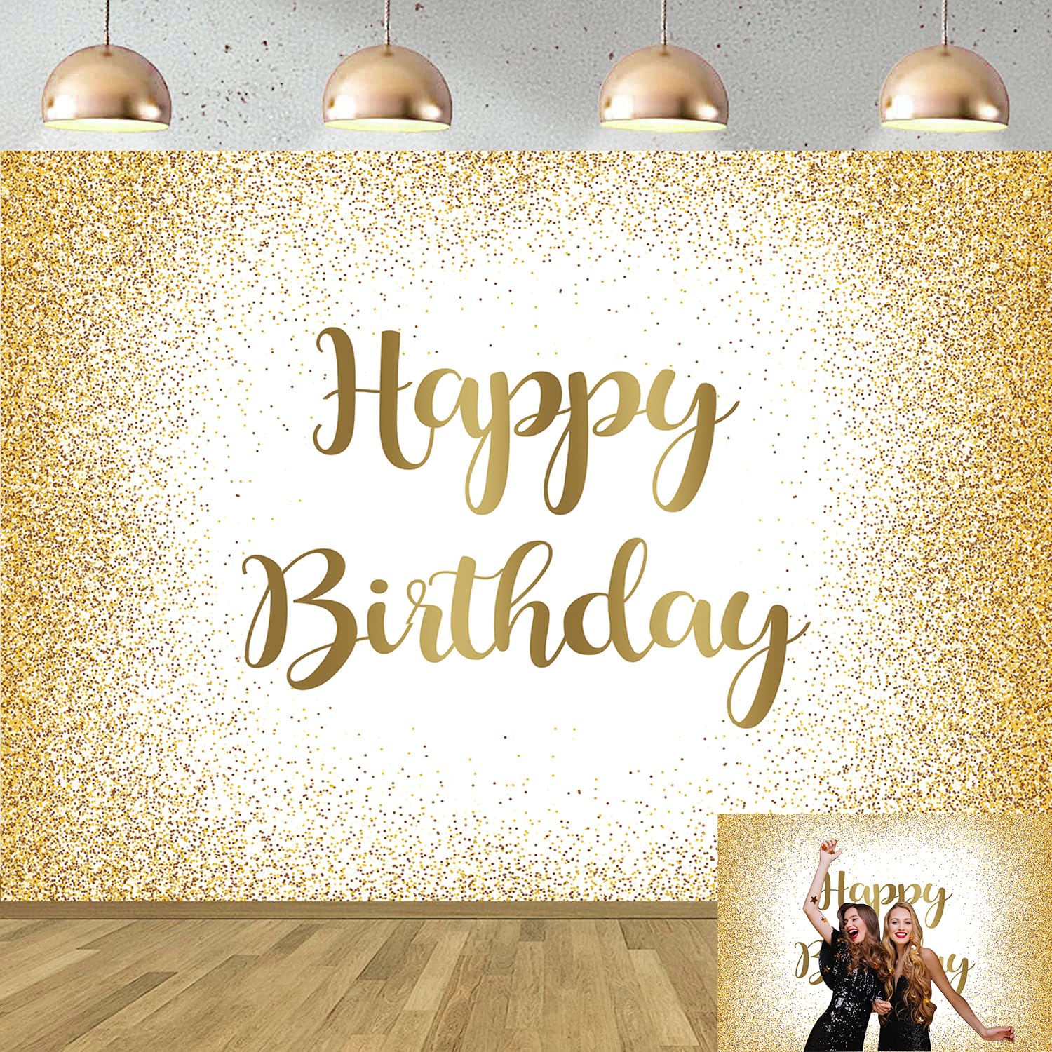 Amazon.com : Generic Gold Happy Birthday Backdrop Adults Women Men ...