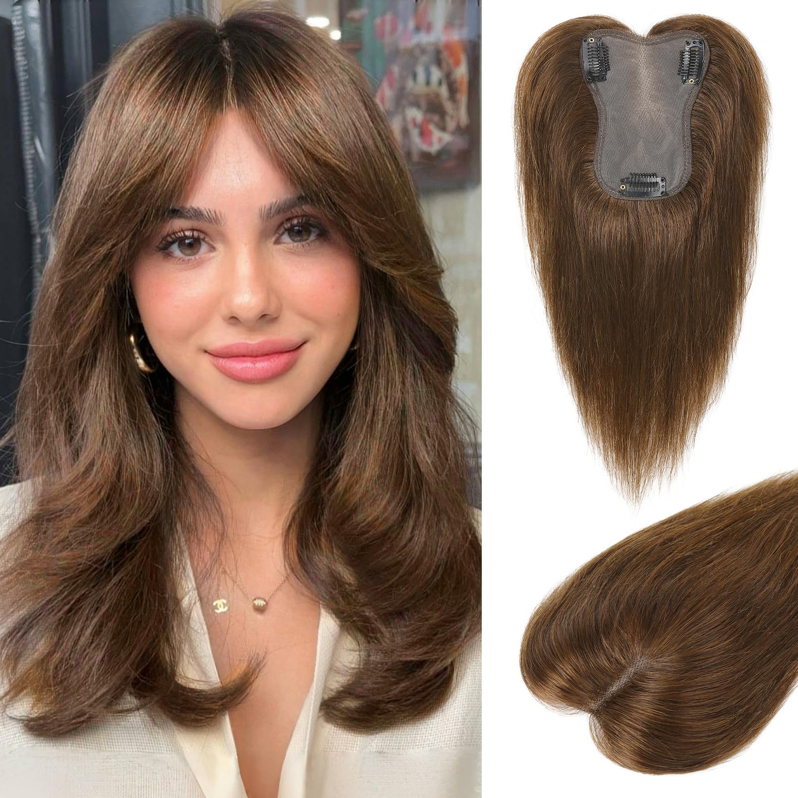 Amazon.com : LONAI Real Human Hair Topper, 10 Inch 100％ Human Hair ...
