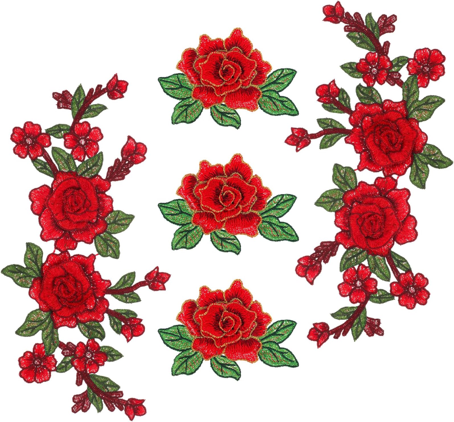 Amazon.com: Flowers Boho Red Rose Patch Embroidered Retro Floral ...