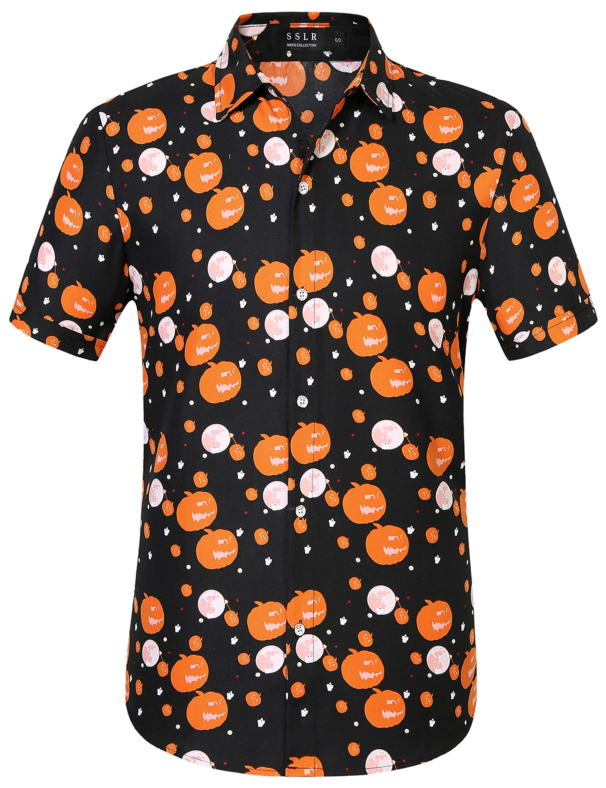 SSLR-Halloween-Shirts-for-Men-Skeleton Shirt Pumpkins Button Up Short ...