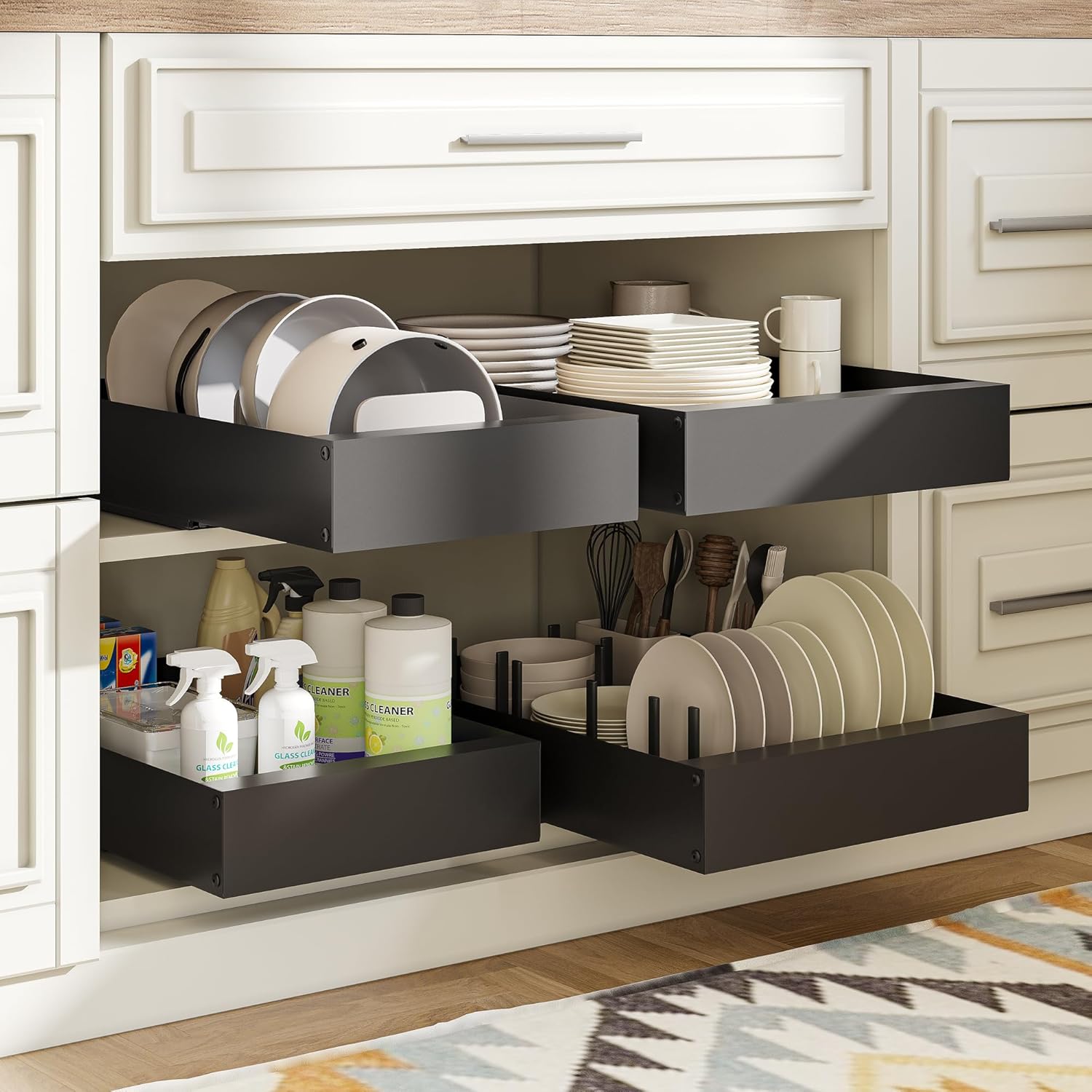 Amazon.com: NETEL 2 Packs Pull Out Cabinet Organizer Fixed With ...