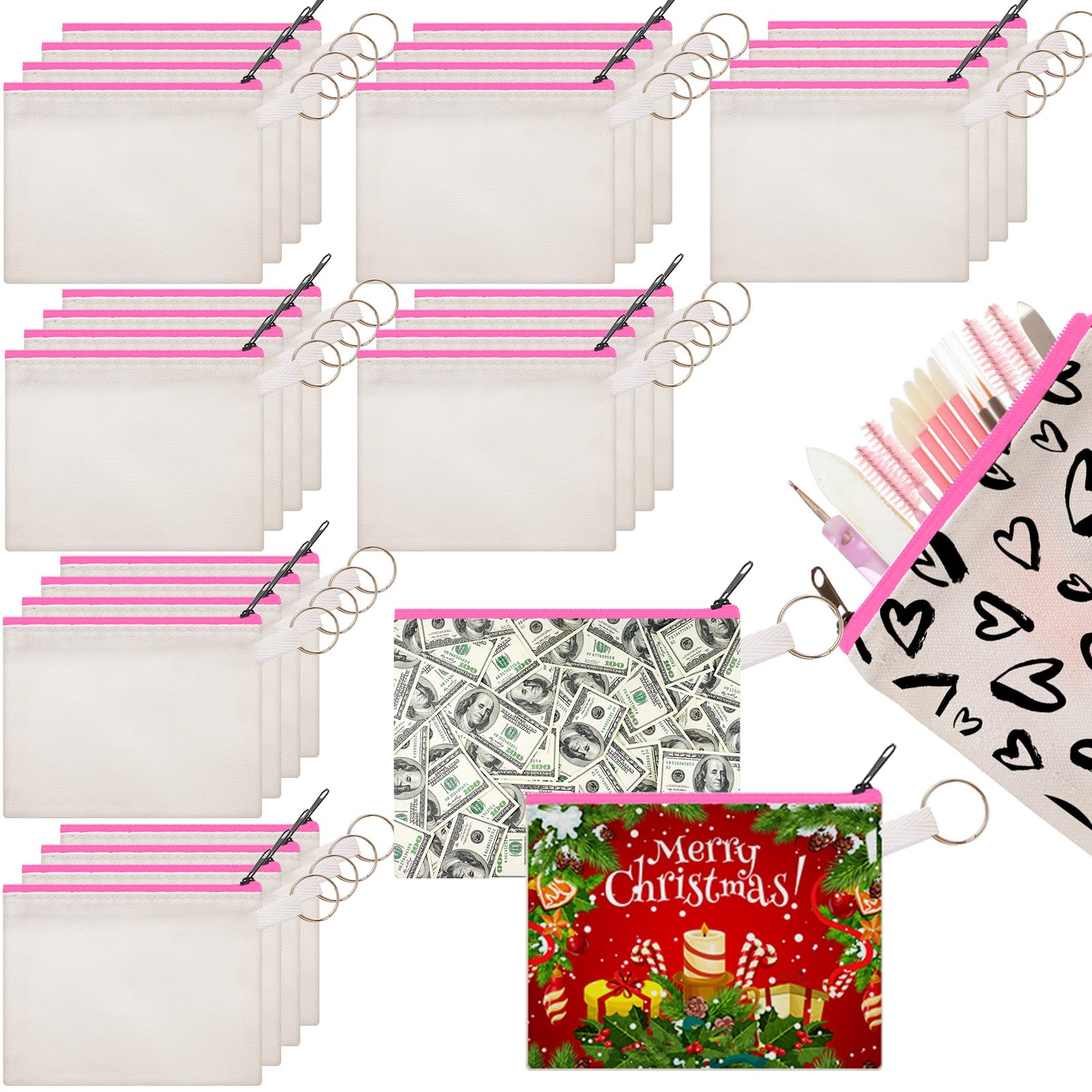 Amazon.com: 30 Pieces Sublimation Coin Purse Canvas Makeup Bag Blank ...
