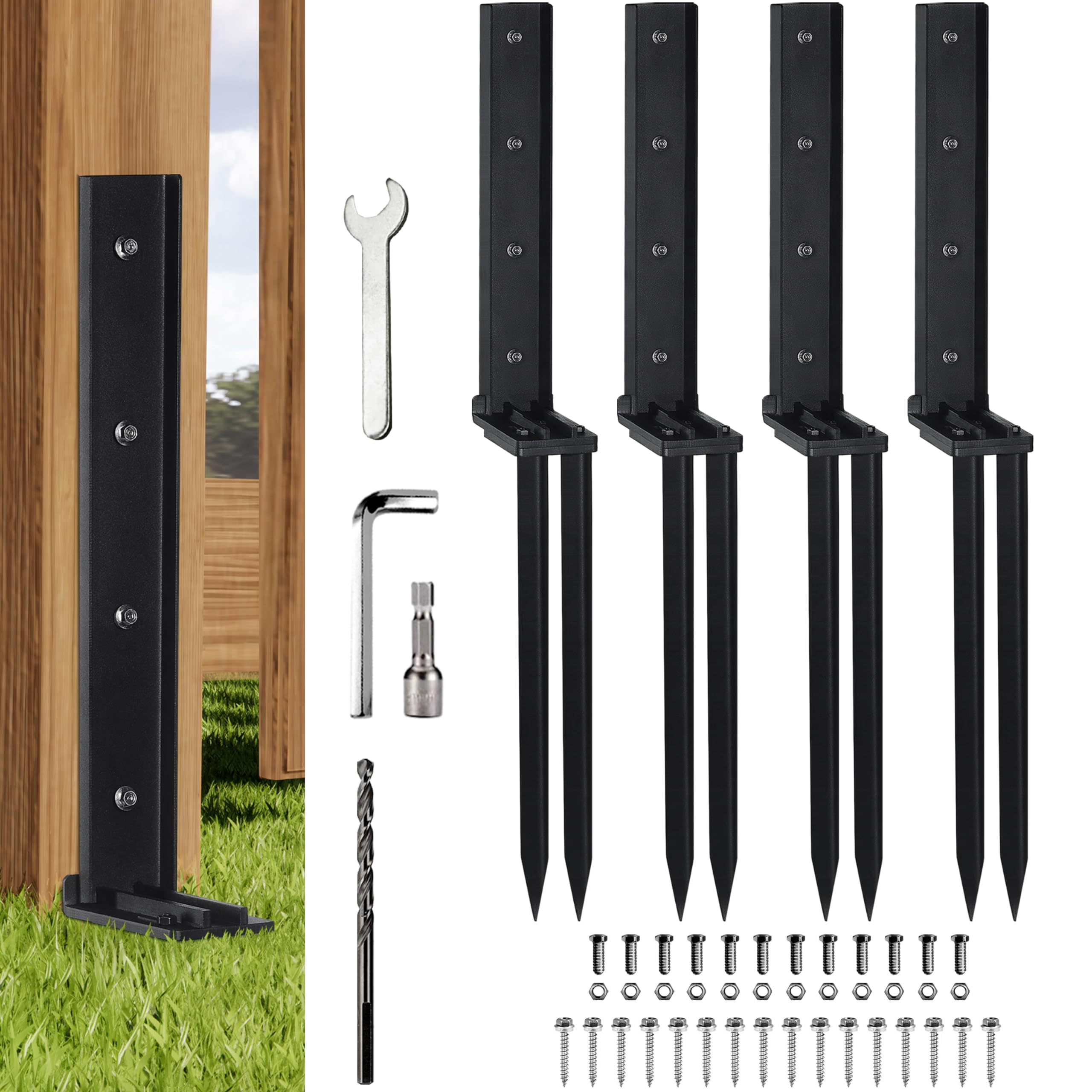 Buy 4 Pack Fence Post Anchor Repair Kit, Heavy Duty Steel Fence Post ...
