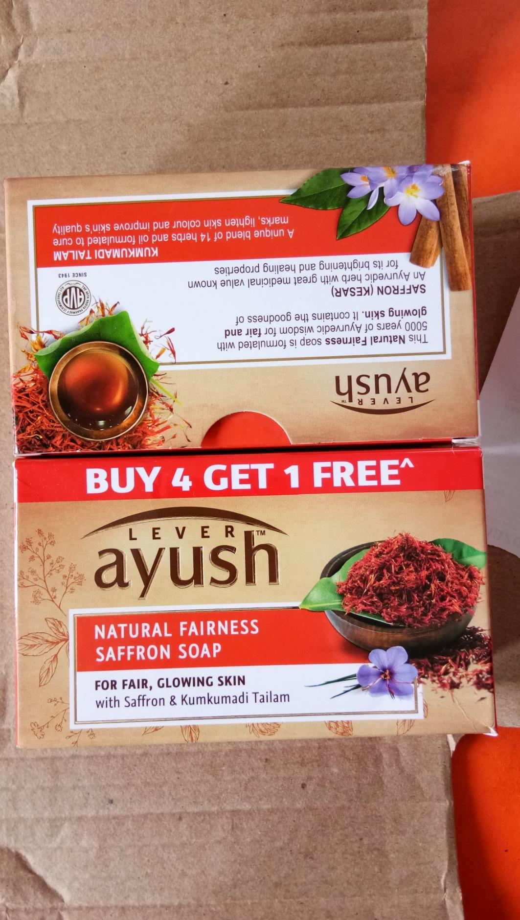 Lever Ayush Natural Fairness Saffron Soap, 100 g each (Buy 4 Get 1 ...