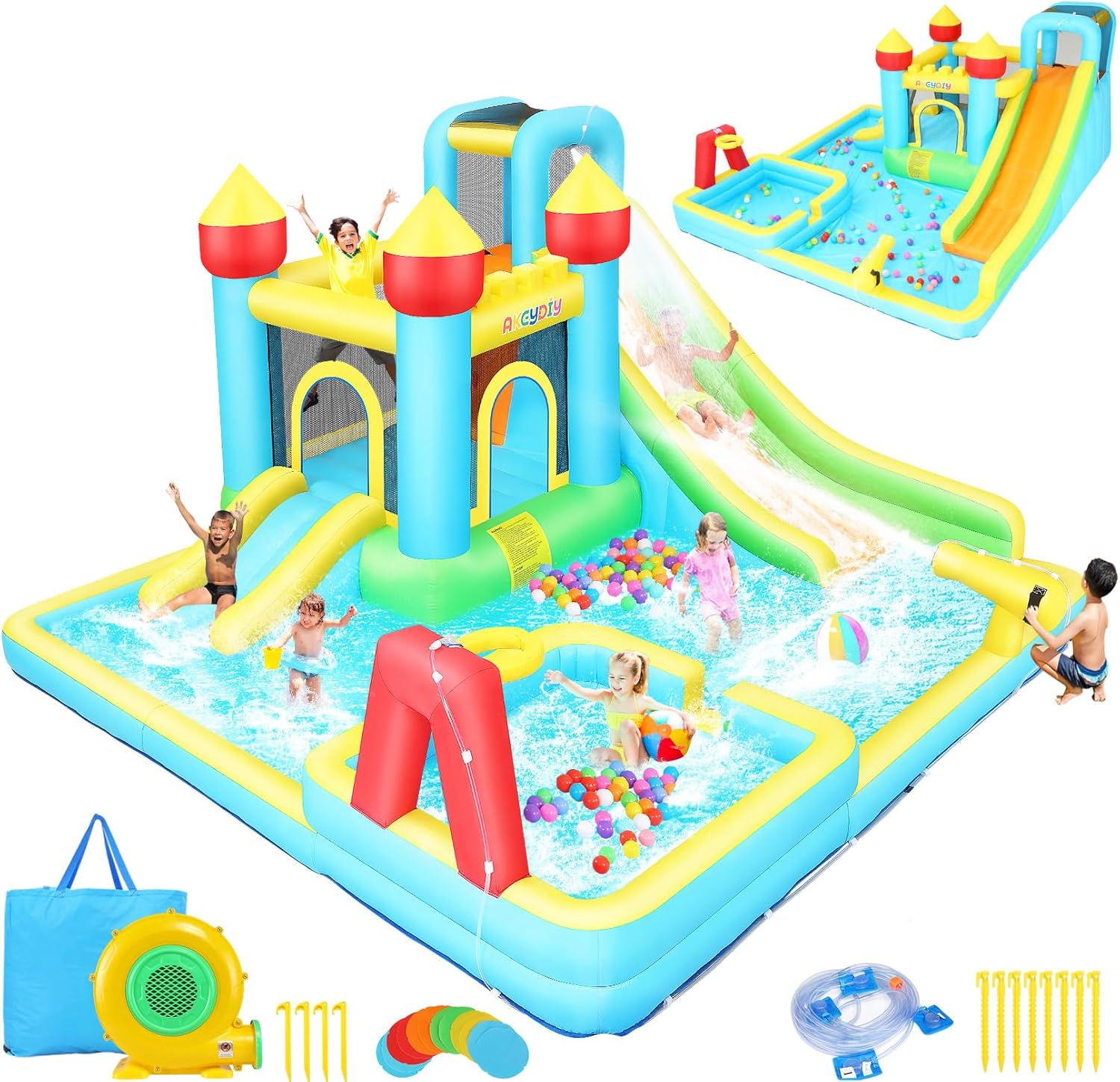 Amazon.com: Inflatable Swimming Bounce House Water Slides, 13FTx12.5FT ...