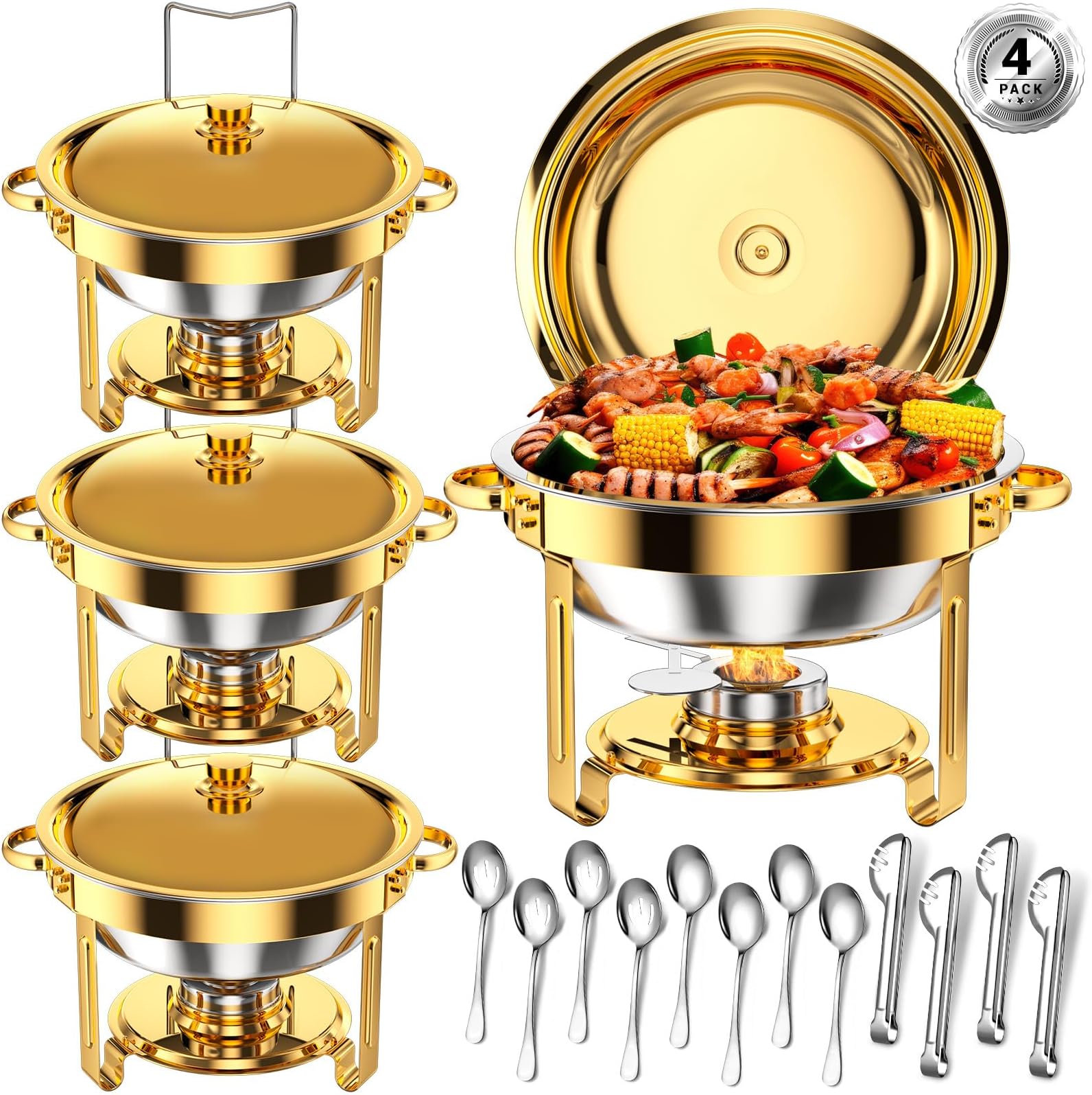 Amazon.com: HONHPD Golden Chafing Dish Buffet Set, 9 QT Stainless Steel Food Warmer - 9 Liters ...