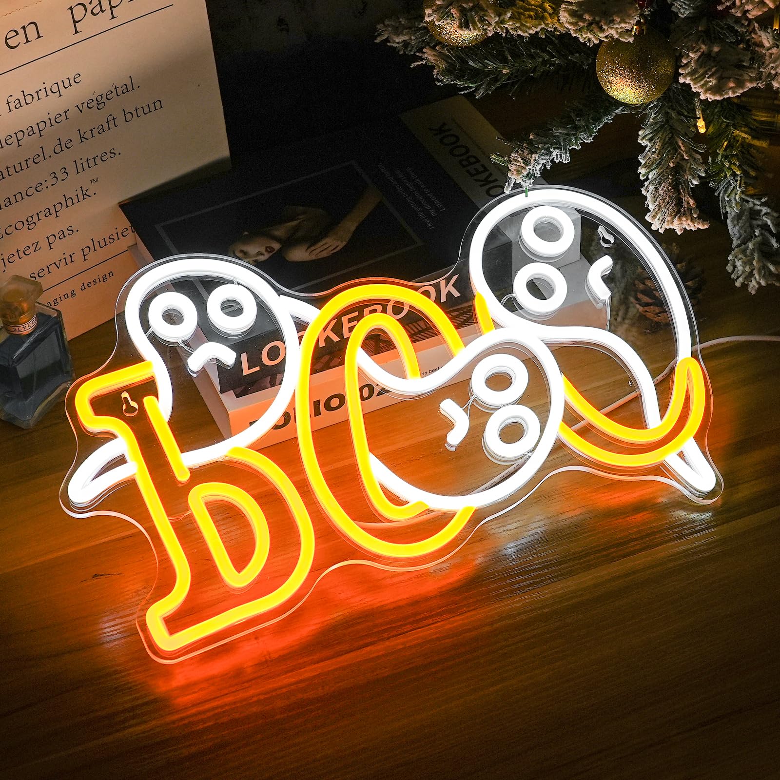 Snapklik.com : Ghost Neon Signs BOO Neon Sign Yellow White LED Neon ...