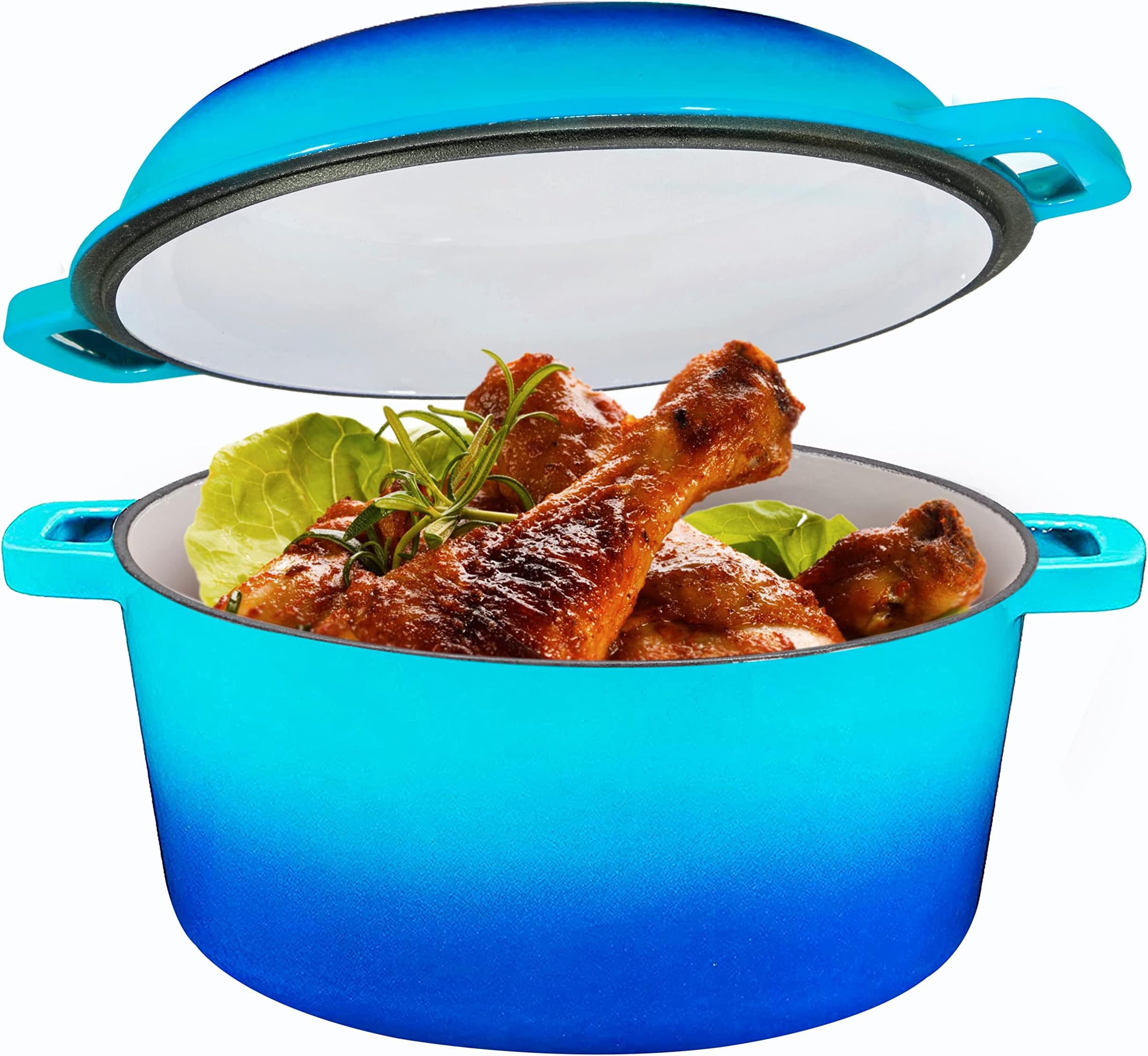 Amazon.com: 2 in 1 Enameled Cast Iron Dutch Oven Pot 6QT with 2QT Lid ...
