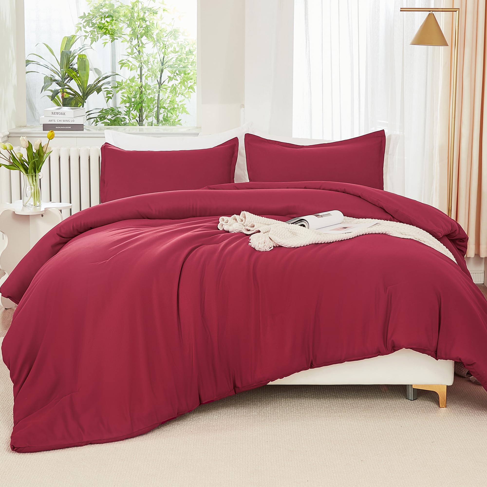 Amazon.com: Litanika Burgundy Red Comforter Set California King Size, 3 ...