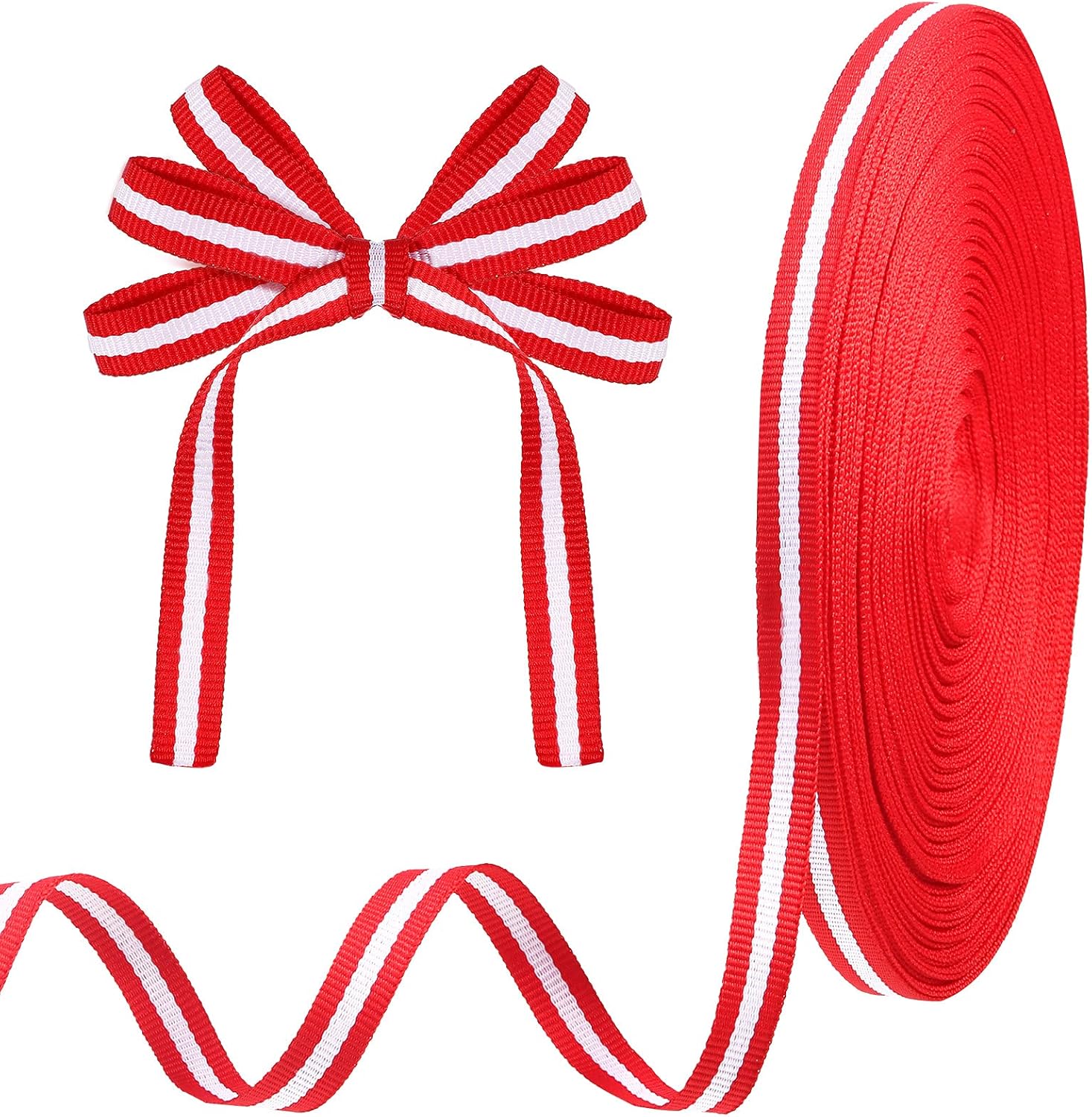 Amazon.com: WILLBOND 50 Yard Red and White Striped Grosgrain Ribbon 3/8 ...