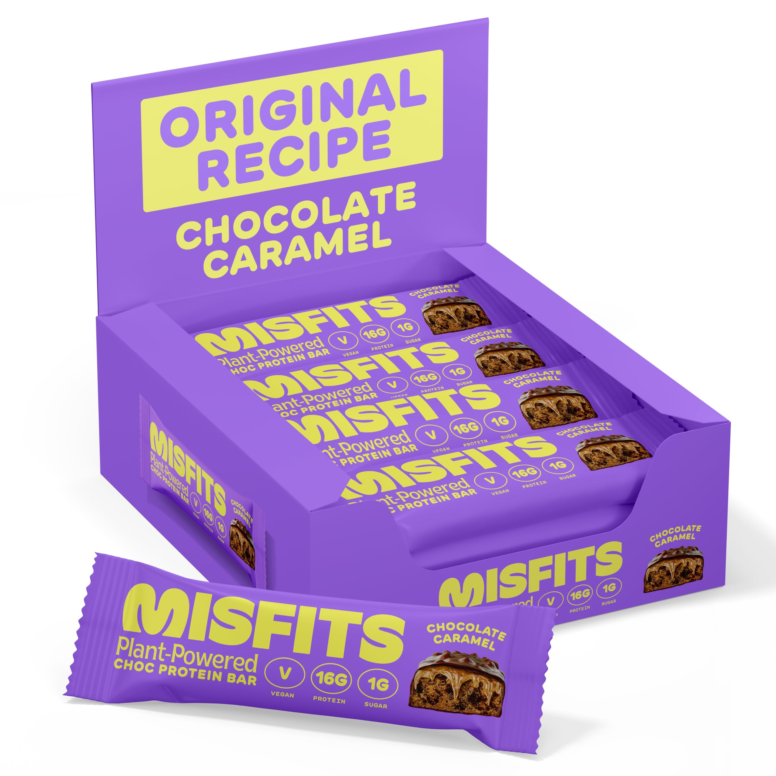 Amazon.com : Misfits Vegan Protein Bars, Chocolate Caramel - Original ...