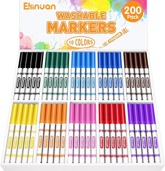 Amazon.com: Ellinjan 200 Count Washable Markers for Kids, Bulk Markers ...
