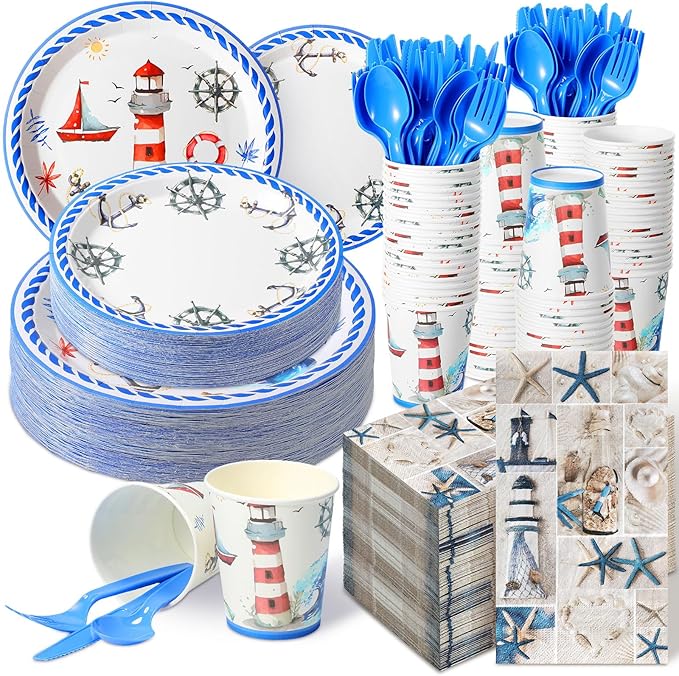 Amazon.com: Sinmoe 400 Pcs Summer Plates and Napkins Set Summer Paper ...