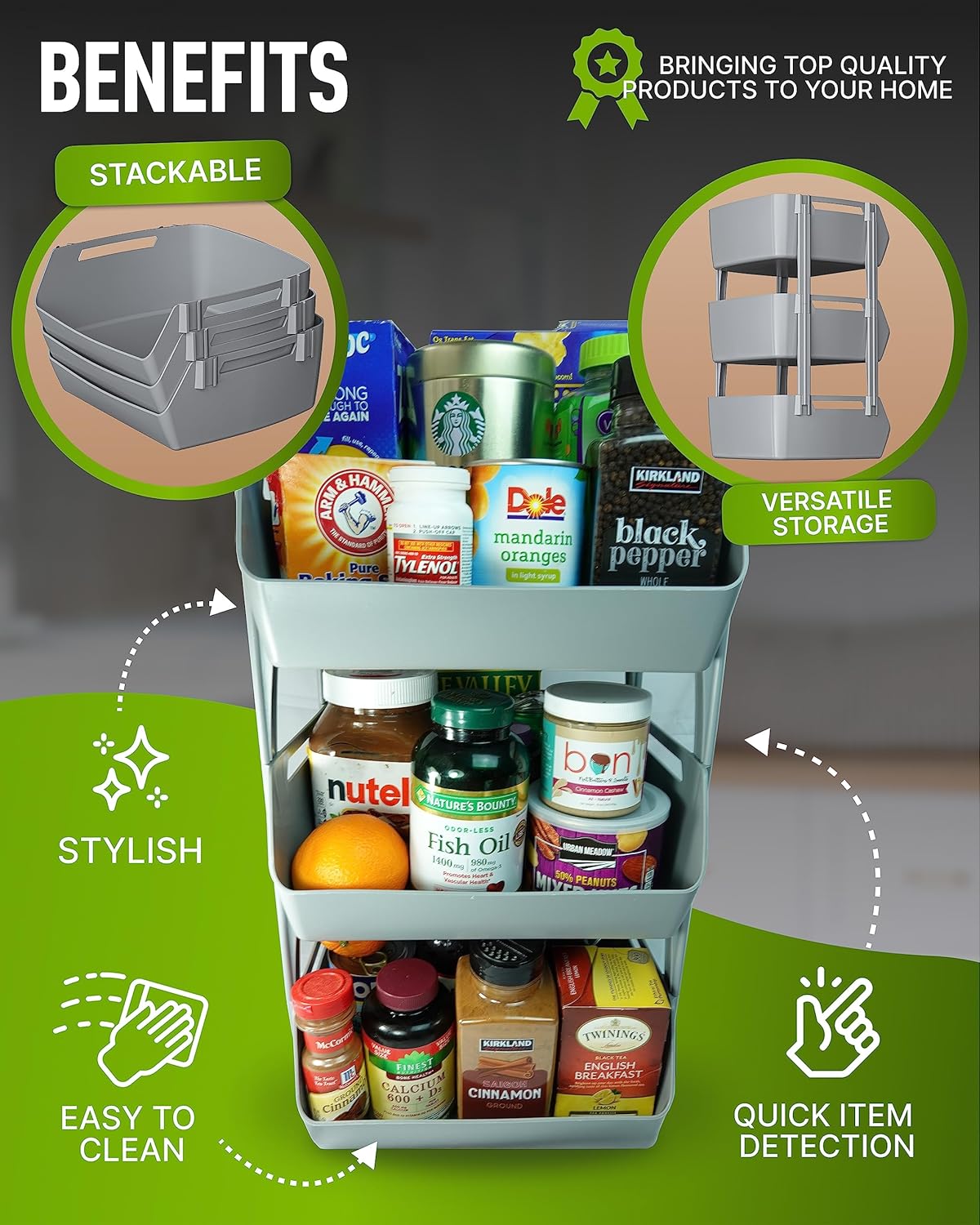 Skywin Contenedores apilables de plástico de 3 niveles, color gris, 11. ...