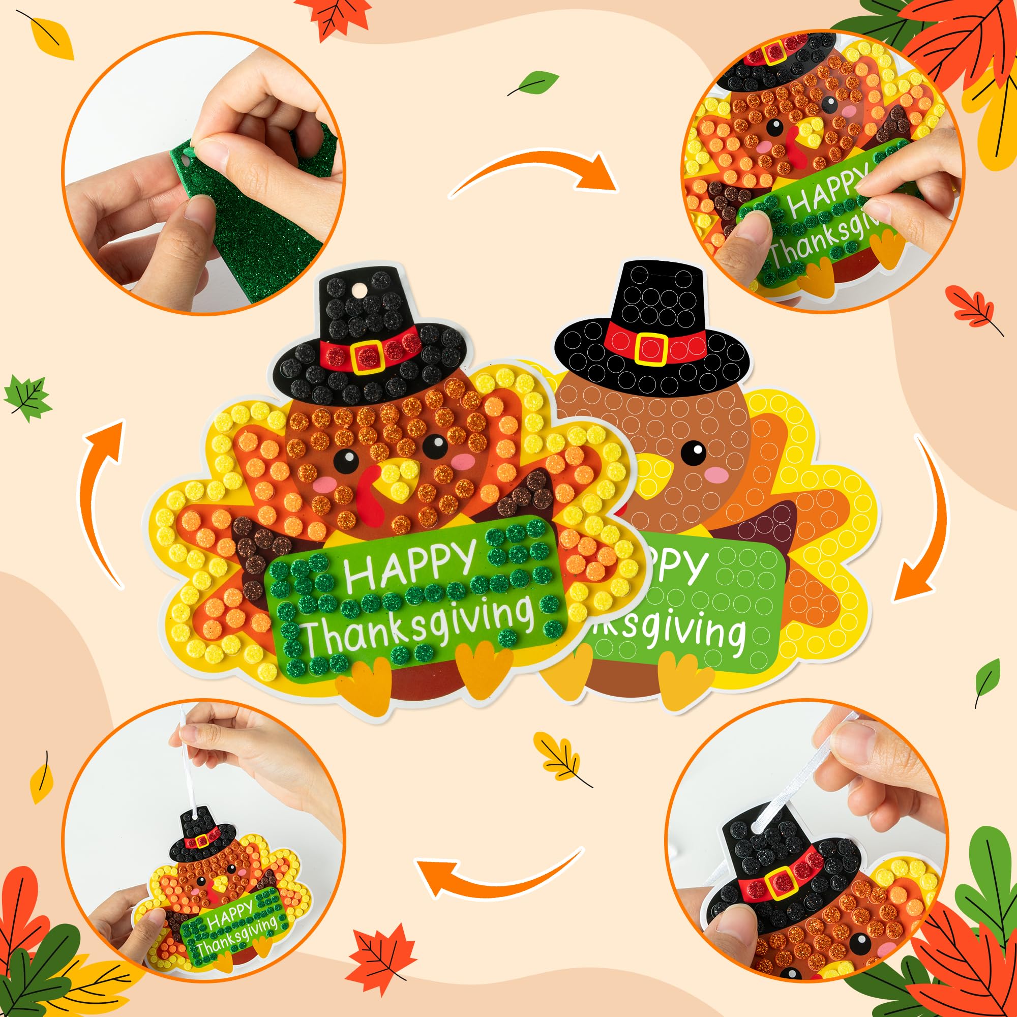 BeYumi Glitter Mosaic Turkey Craft - 30Set Fall Turkey Craft Kit for ...