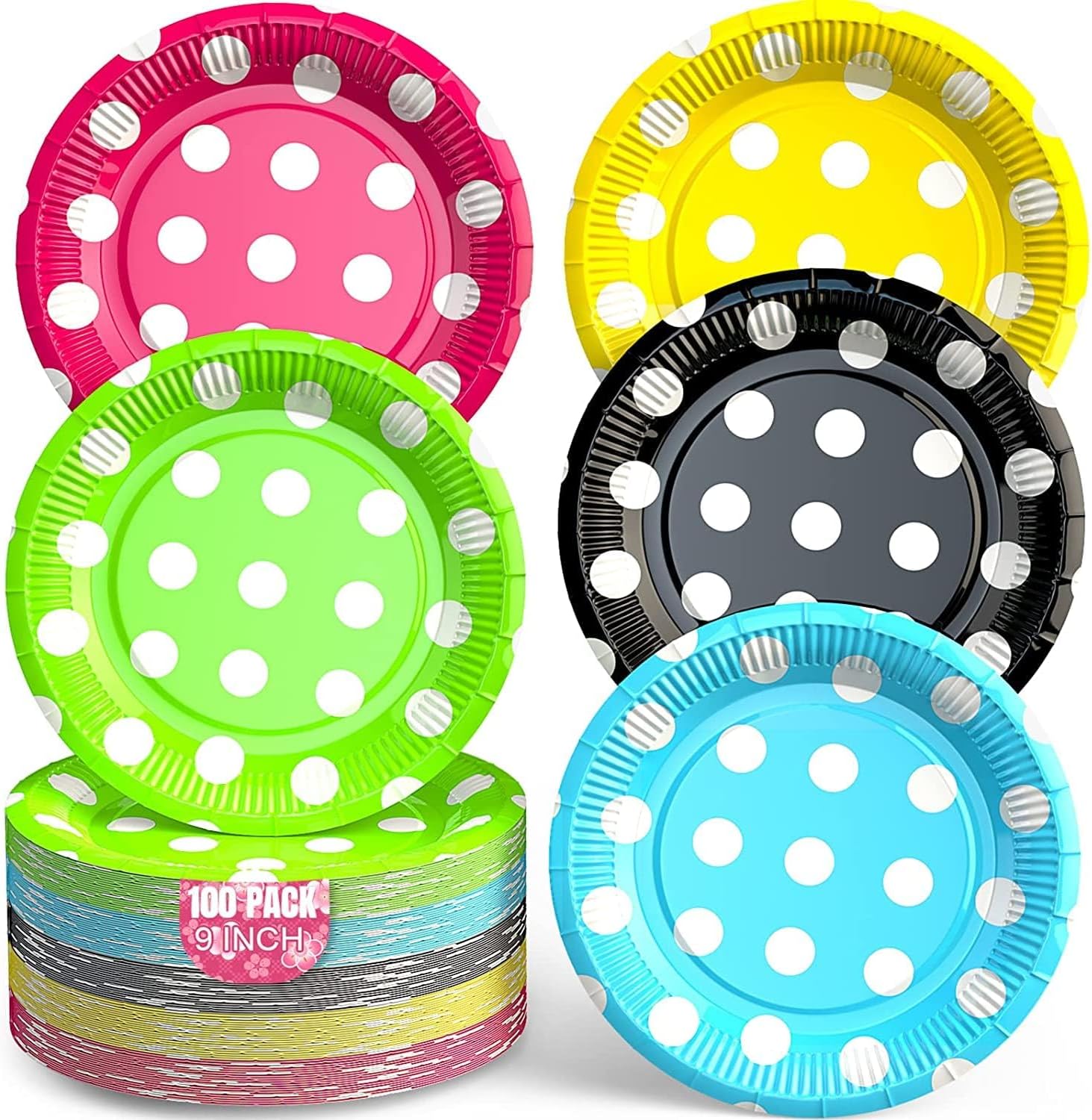 Amazon.com: Paper Plate 9 Inch Disposable Plates, 100 Pack Colored ...