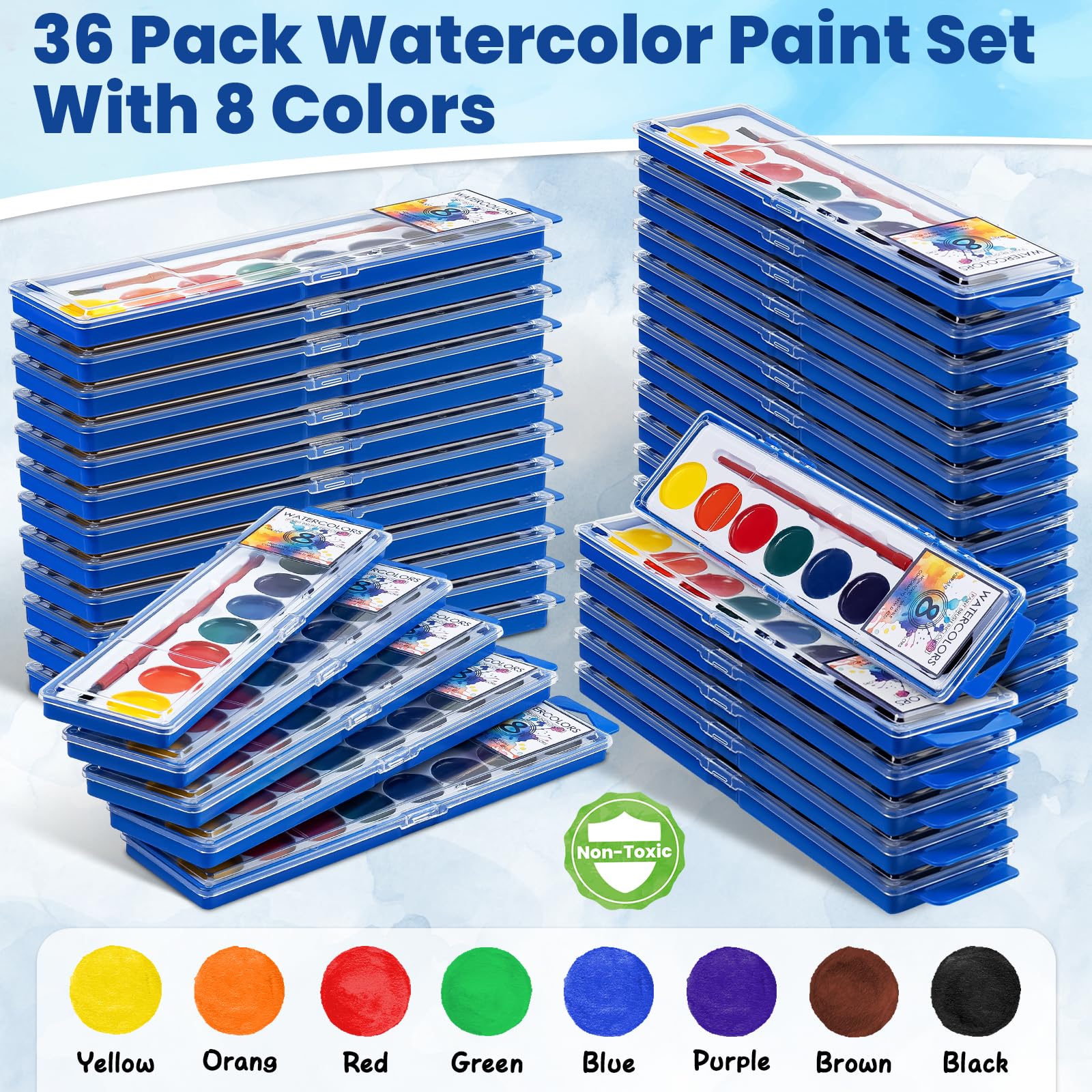 Snapklik.com : 36 Packs 8 Colors Watercolor Paint Set Bulk, Water Color ...