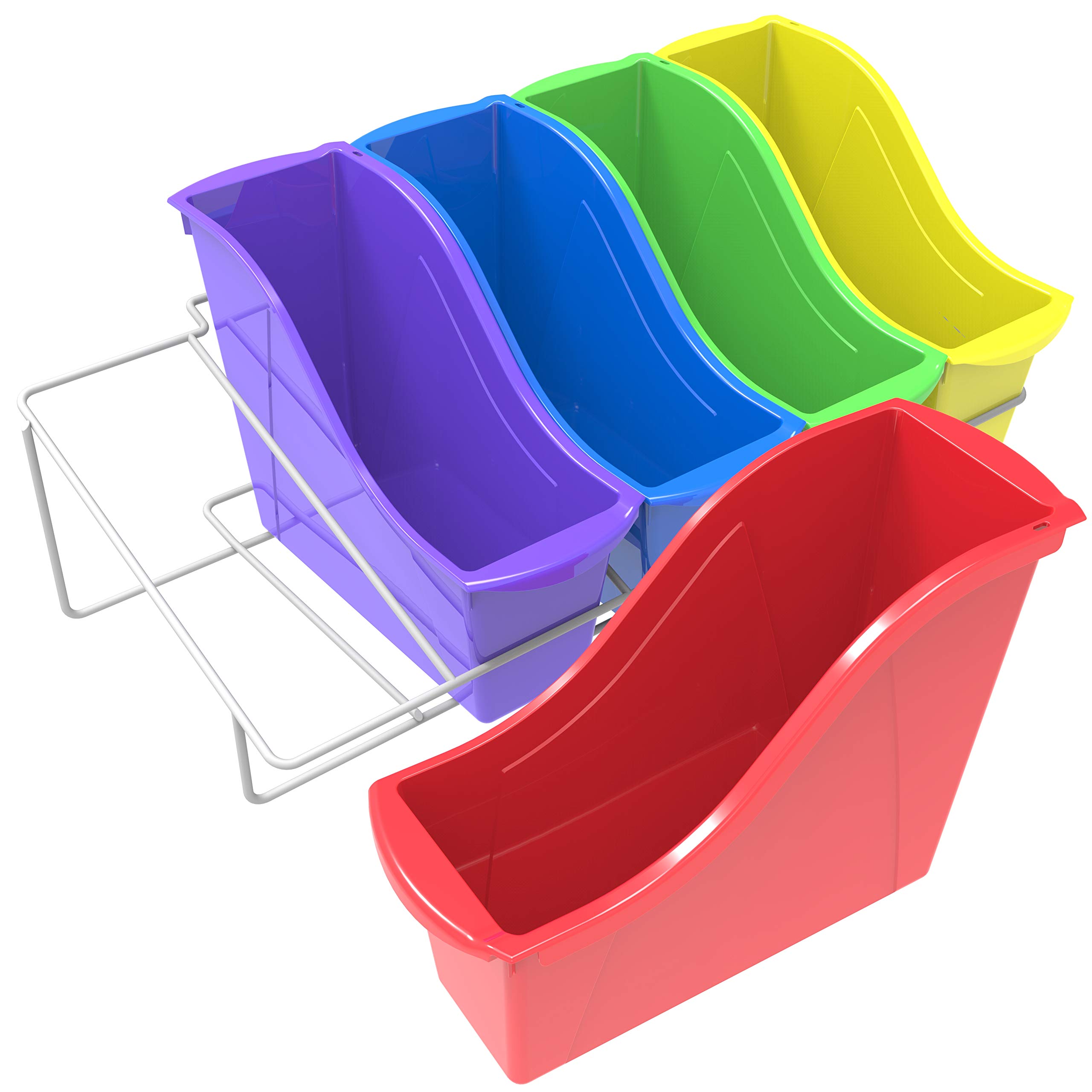 Amazon.com: Storex Small Book Bins, Metal Shelf Rack Included, Assorted ...