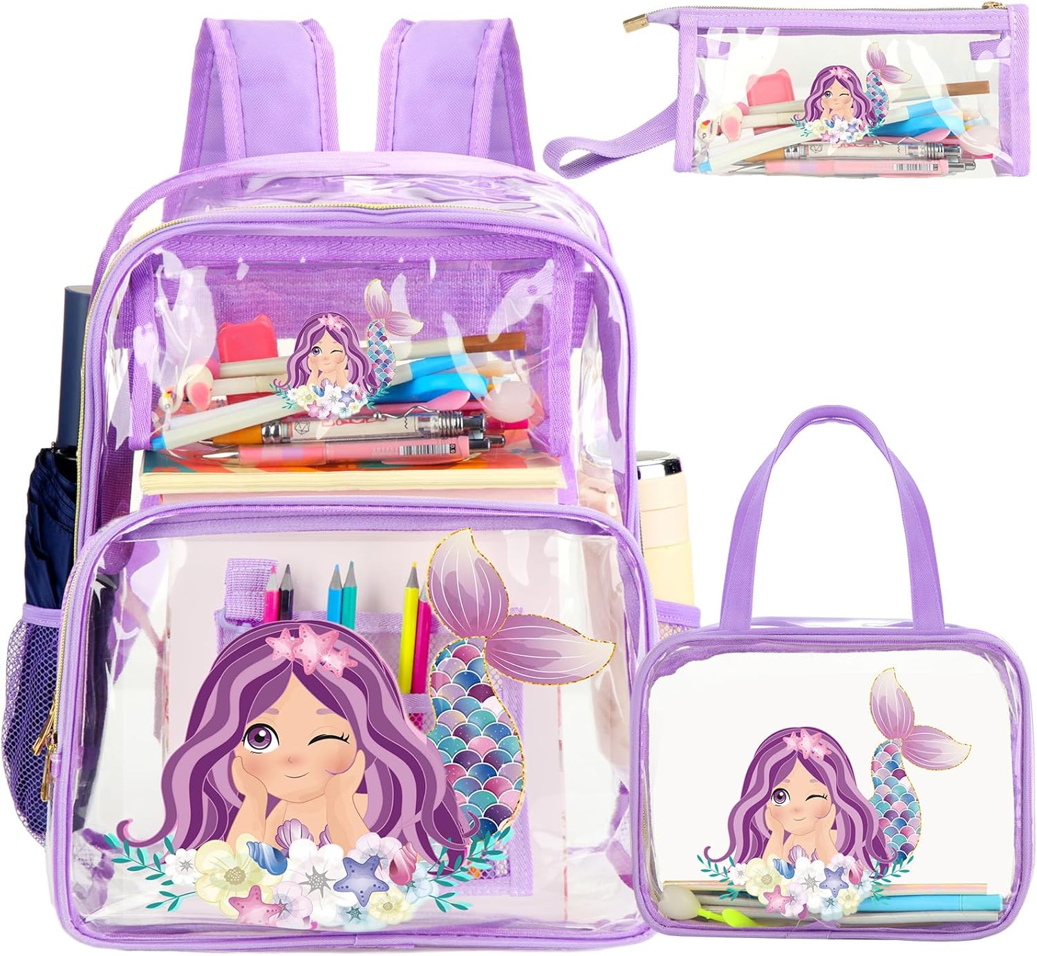 Amazon.com: Kacctyen 3 Pcs Pink Clear Backpack Heavy Duty for Girl Boy ...