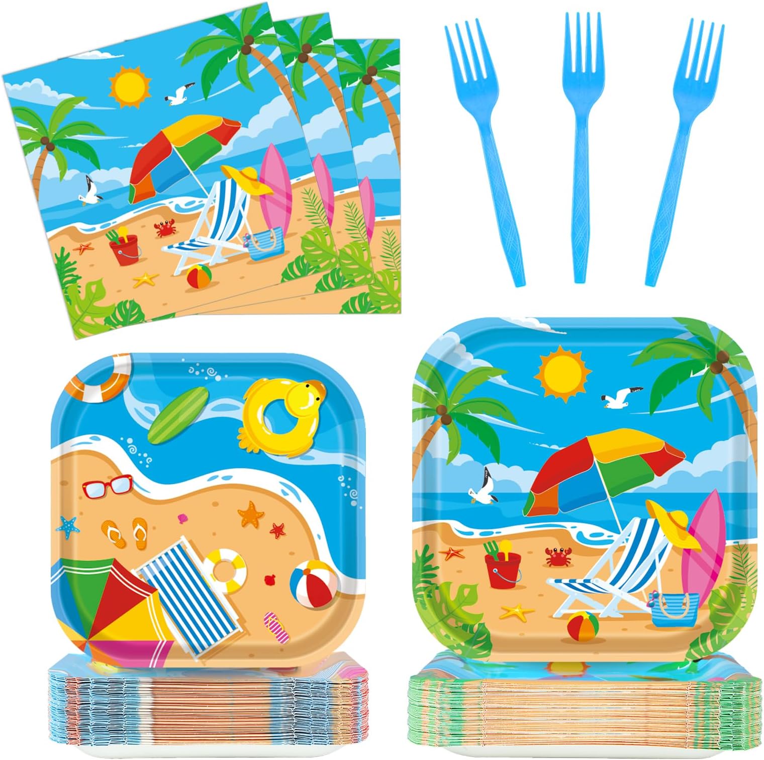 Amazon.com: CHUNNIN 96Pcs Beach Party Supplies Summer Pool Party Paper ...