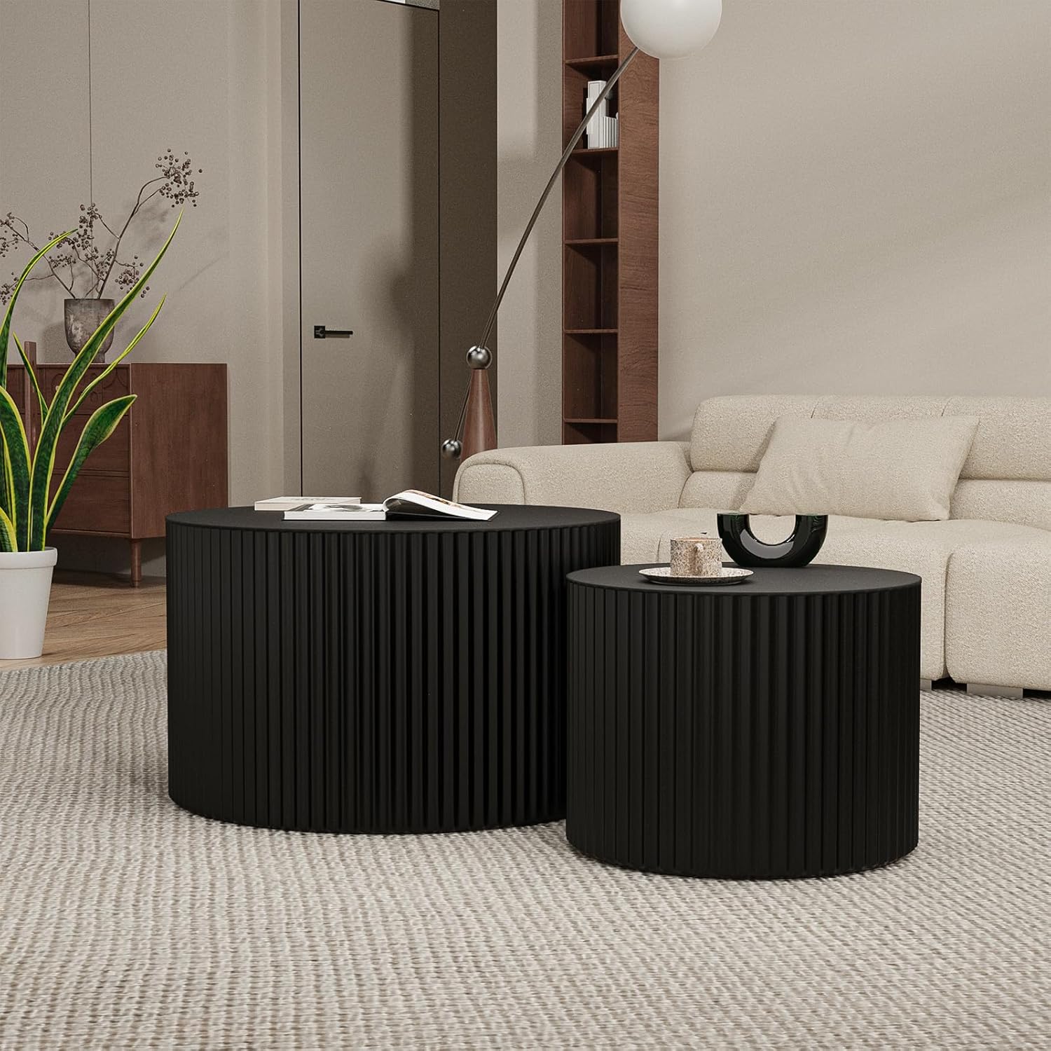 Amazon.com: Round Wood Coffee Table Set of 2 Modern Circle Nesting ...