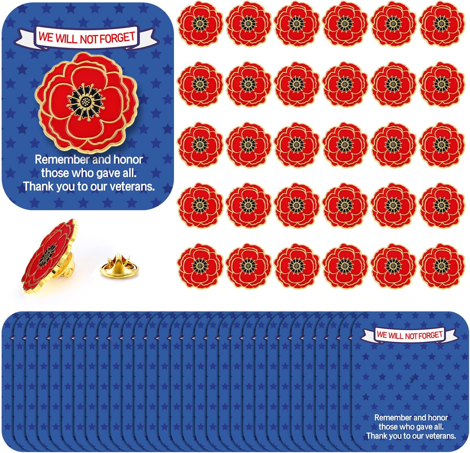 Amazon.com: Sayglossy 30 Sets Patriotic Poppy Pins on Card Bulk ...