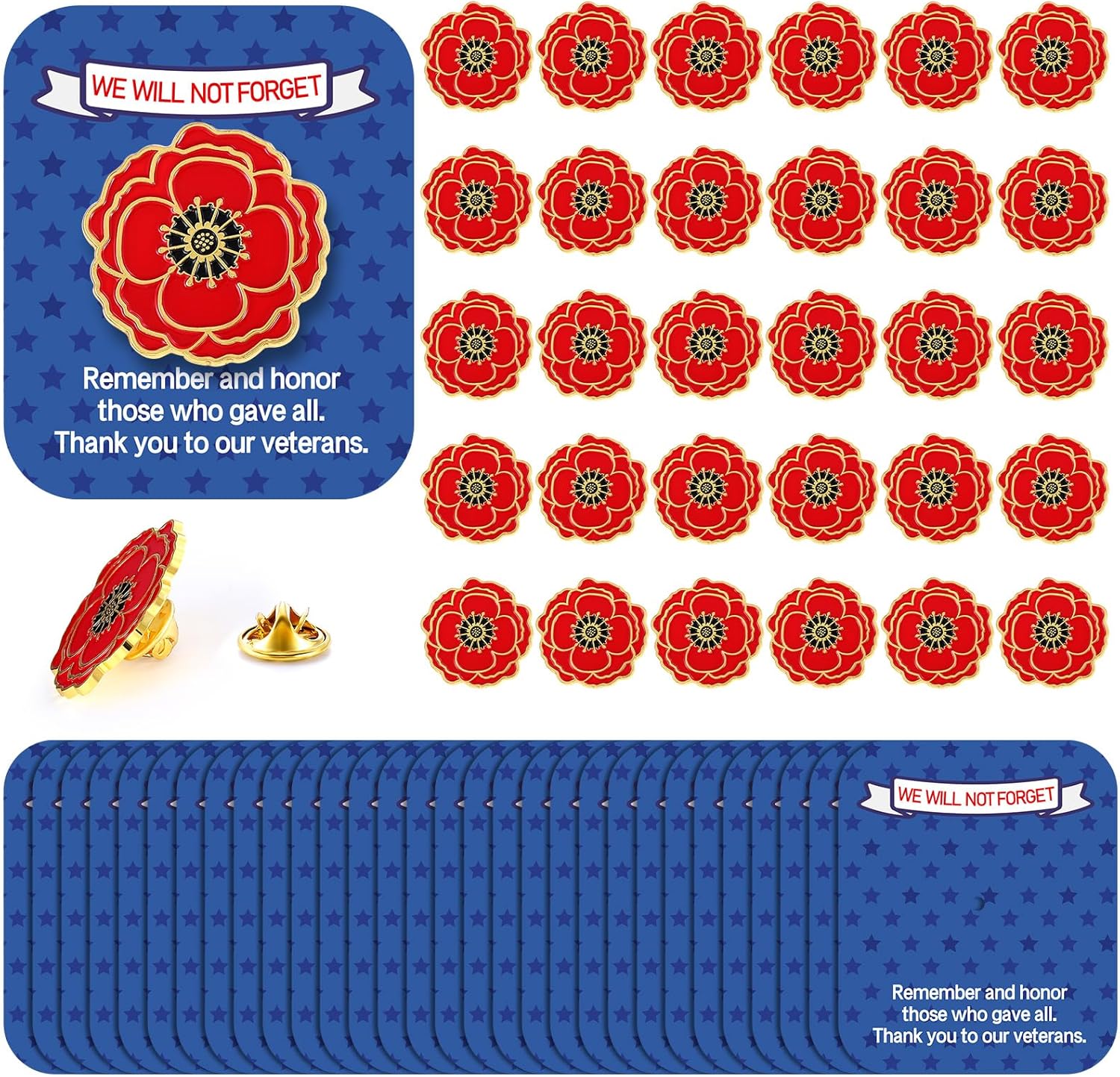 Amazon.com: Sayglossy 30 Sets Poppy Pins for Memorial Day Poppy Pins on ...