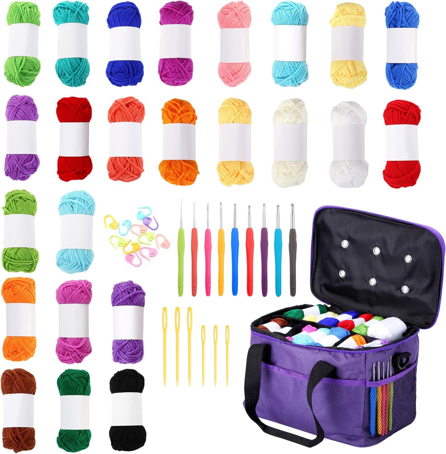 LIHAO 24PCS Crochet Yarn Set Acrylic Yarns with Knitting Bag Crochet ...