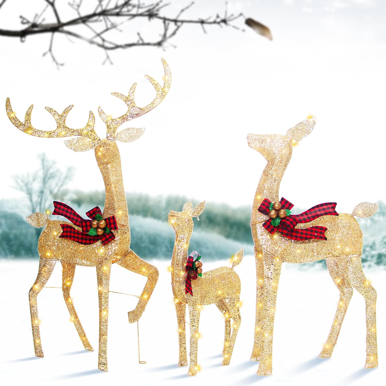 Amazon.com: Large Reindeer Xmas Decoration Family Set - 3-Piece 3D ...