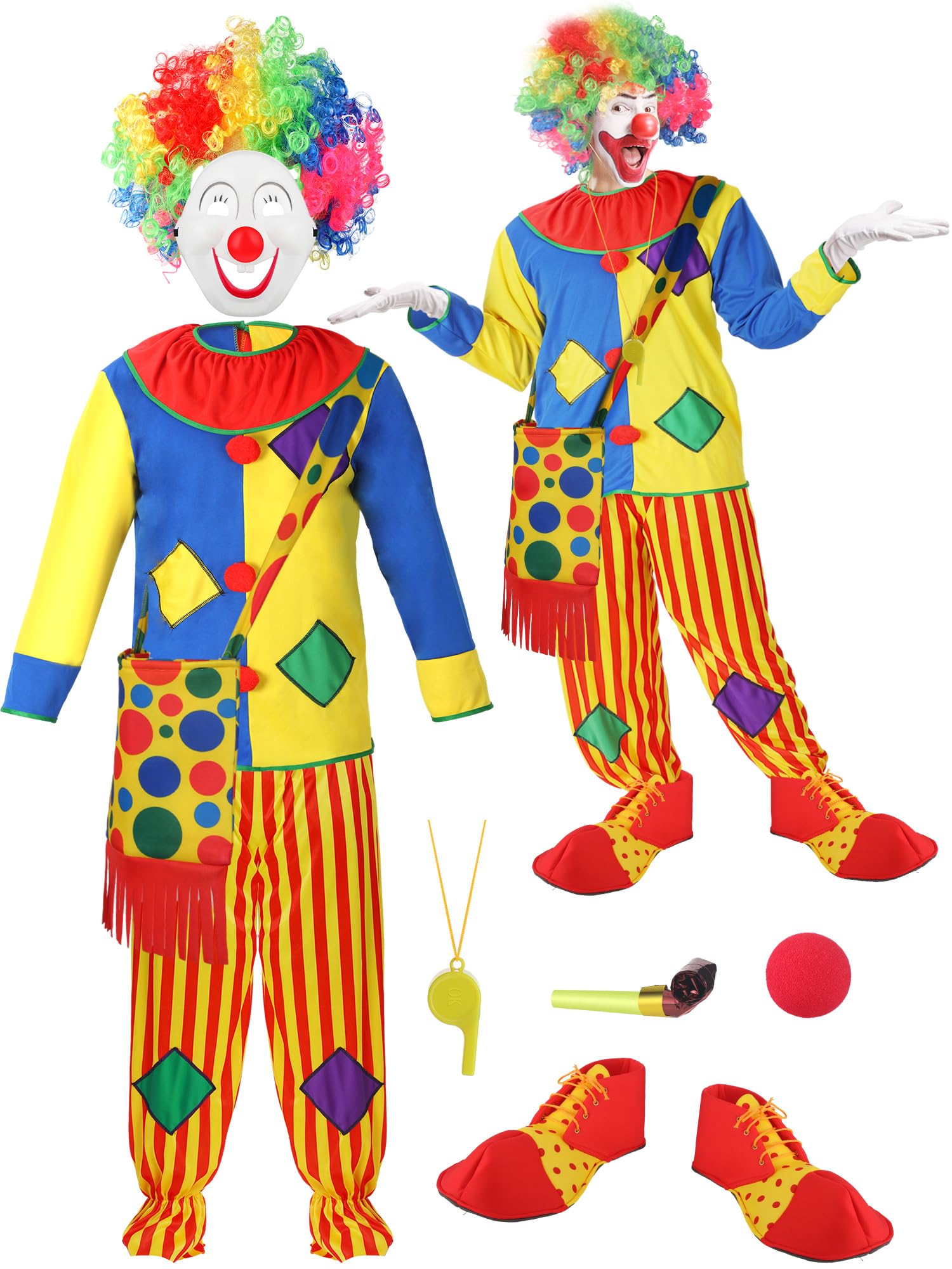 Amazon.com: Liitrsh 9 Pcs Halloween Clown Costume Set Clown Mask ...