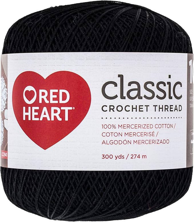 Amazon.com: Red Heart Crochet Thread Black 1 Pack of Crochet - Cotton ...