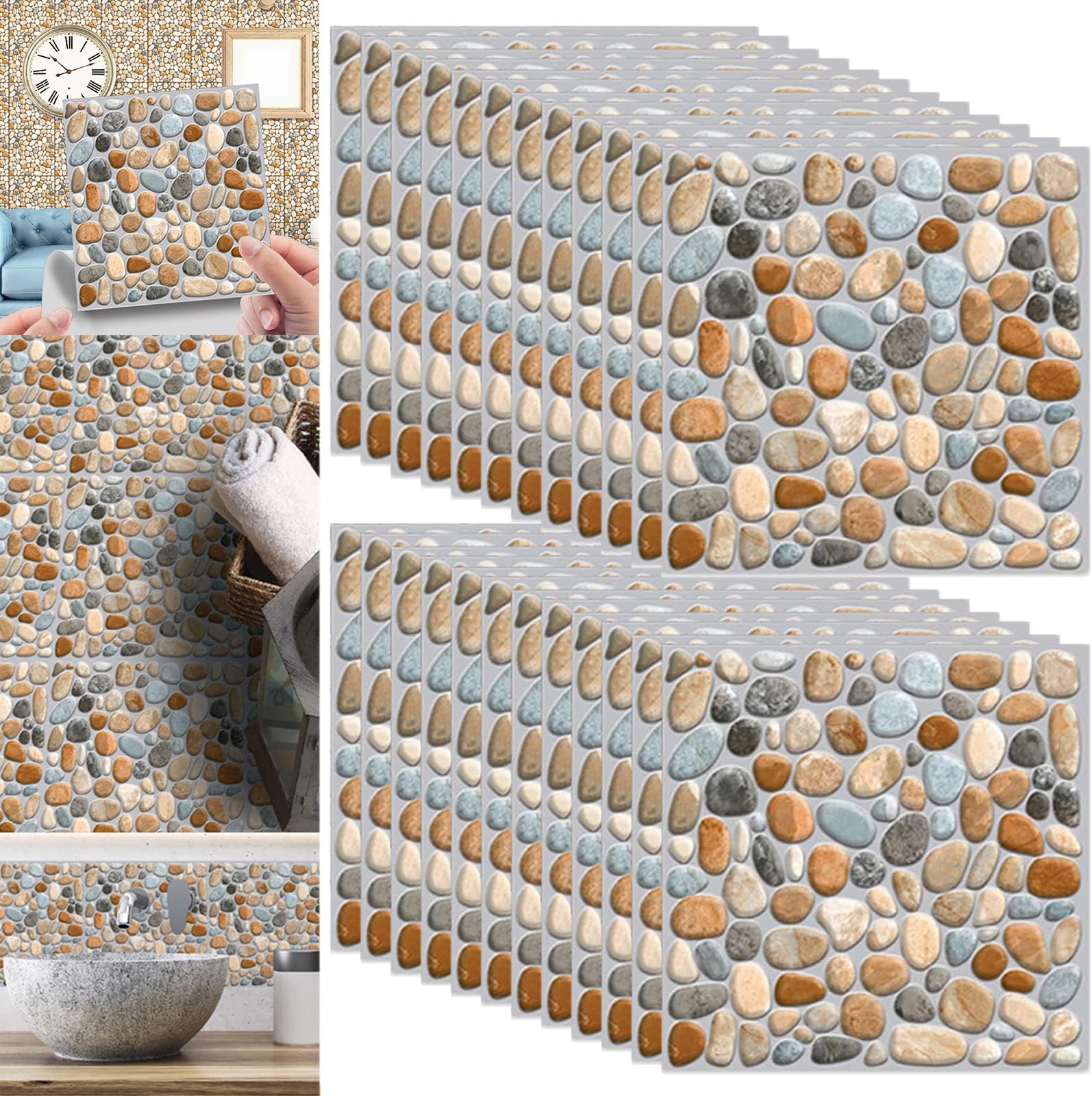 Tile Stickers,Yueser 24 Pieces Floor Wall Tile Transfers Sticker Self ...