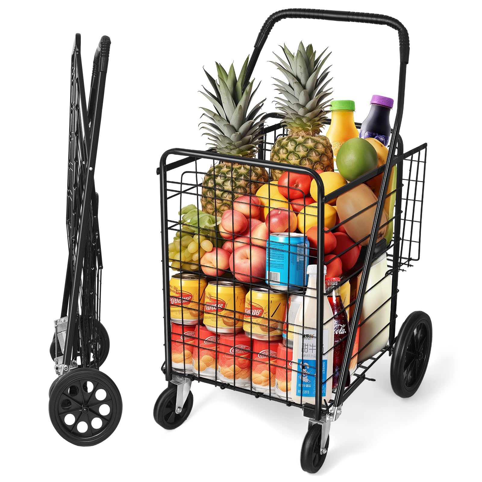 Amazon.com: Foldable Shopping Cart with Wheels for Groceries, Folding ...