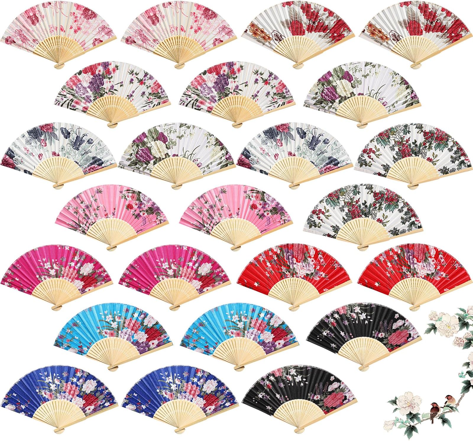 Amazon.com: Jetec 12 Pieces Floral Folding Hand Fans Chinese Style ...