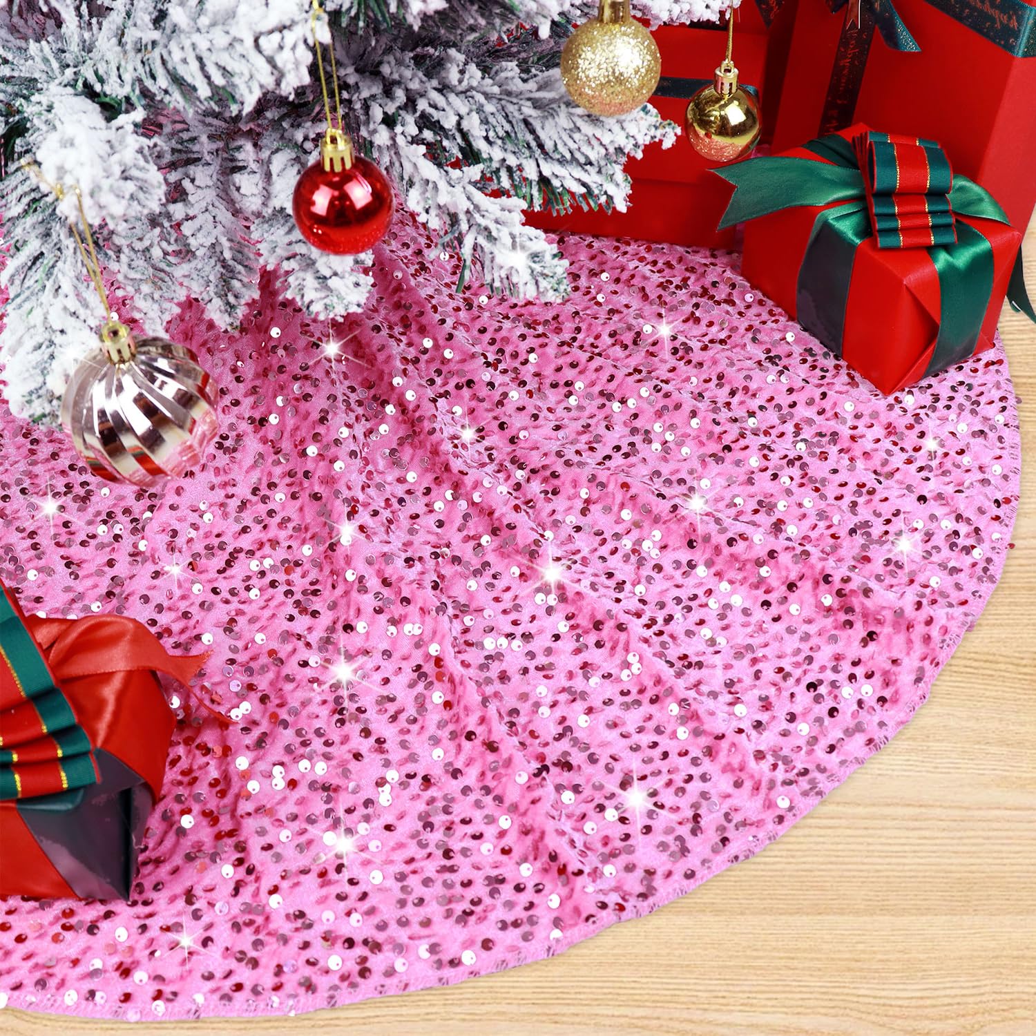 Amazon.com: BSHSPX Pink Tree Skirt 36 inch Sequin Christmas Tree Skirts ...