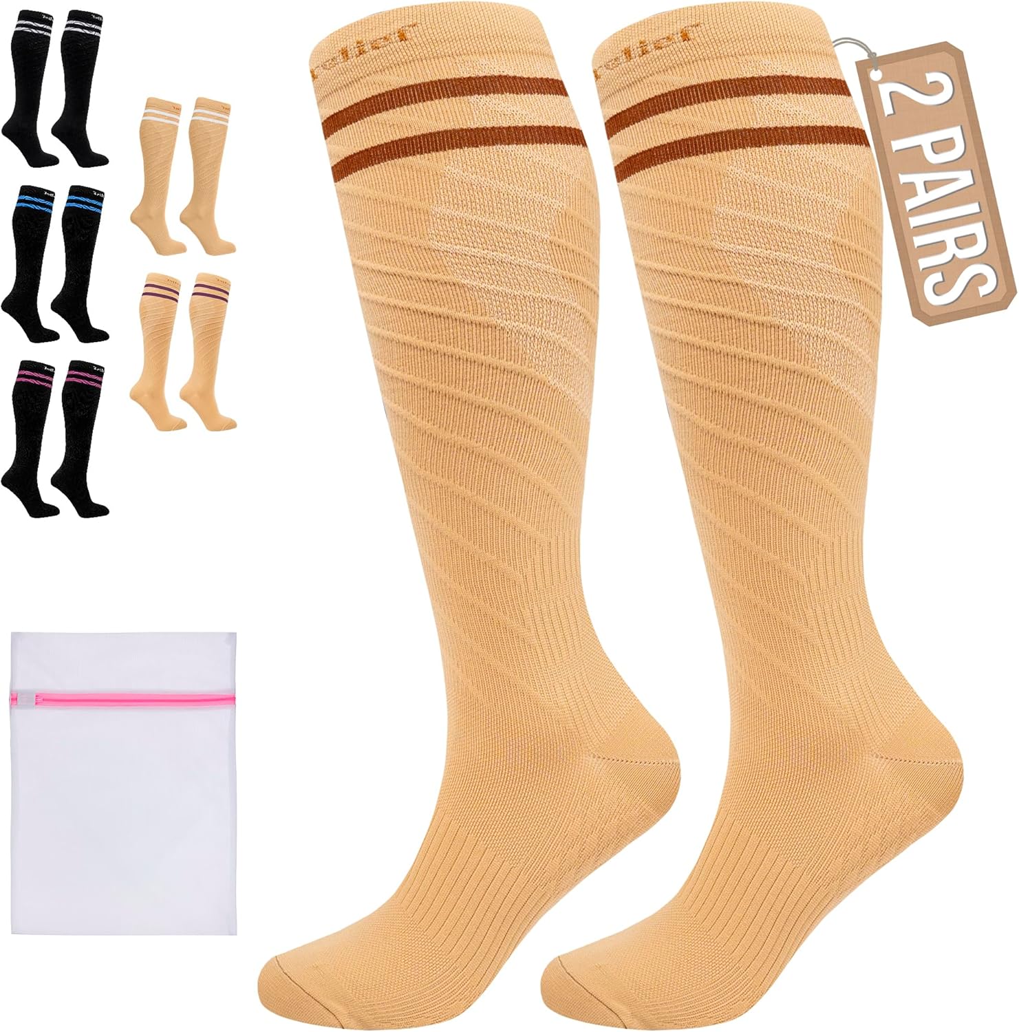 360 RELIEF 2 Pairs Compression Socks for Women Men, 15-20 mmHg Supports ...