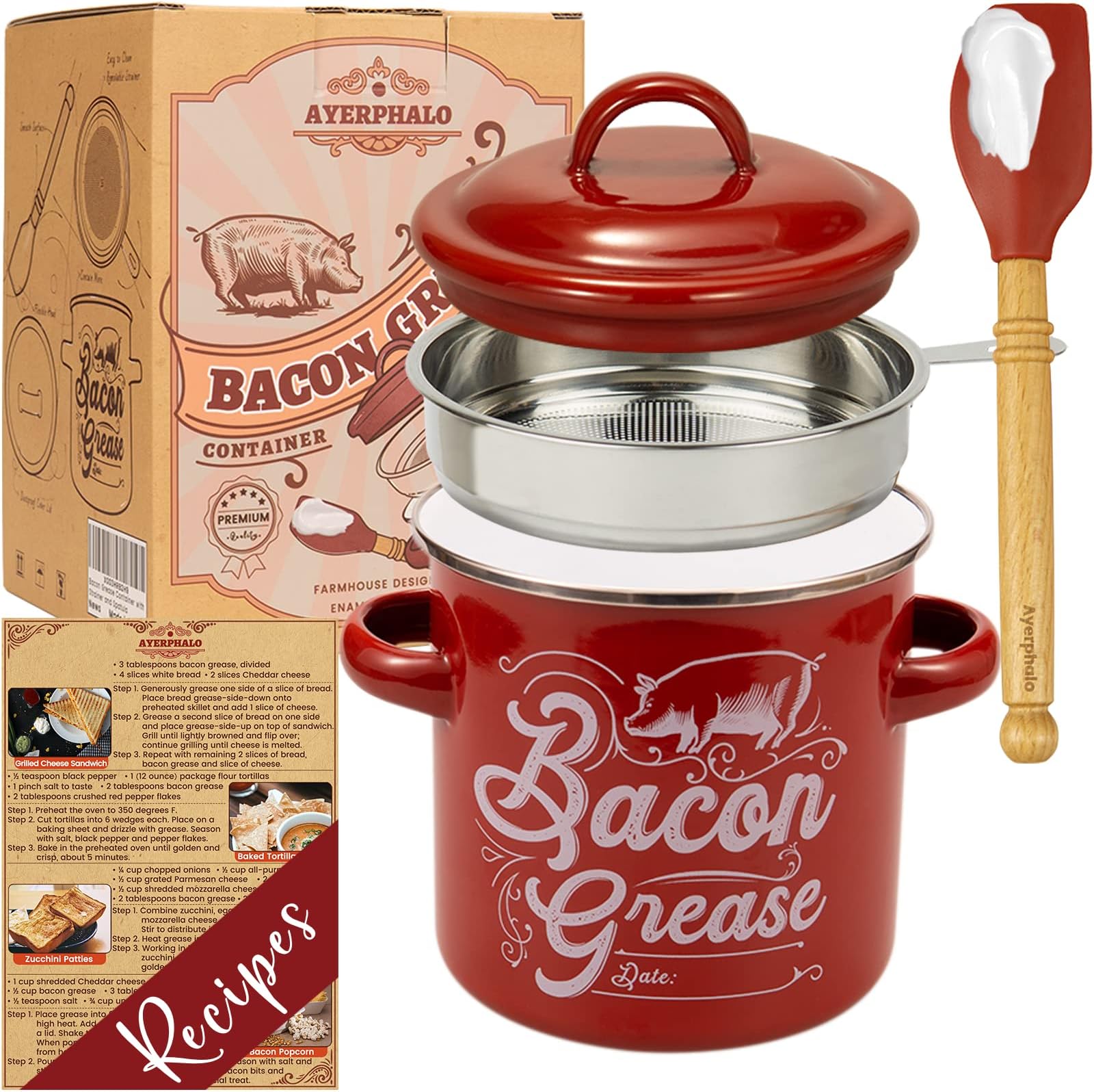 Amazon.com: CoolKit Bacon Grease Saver with Strainer - 46OZ Large ...