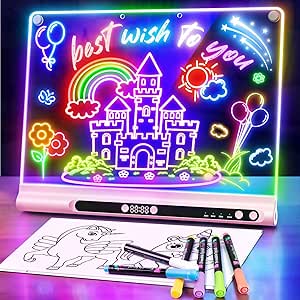 16" Rechargeable LED Drawing Board for Kids, 9 Neon Colors Light Up Dry ...