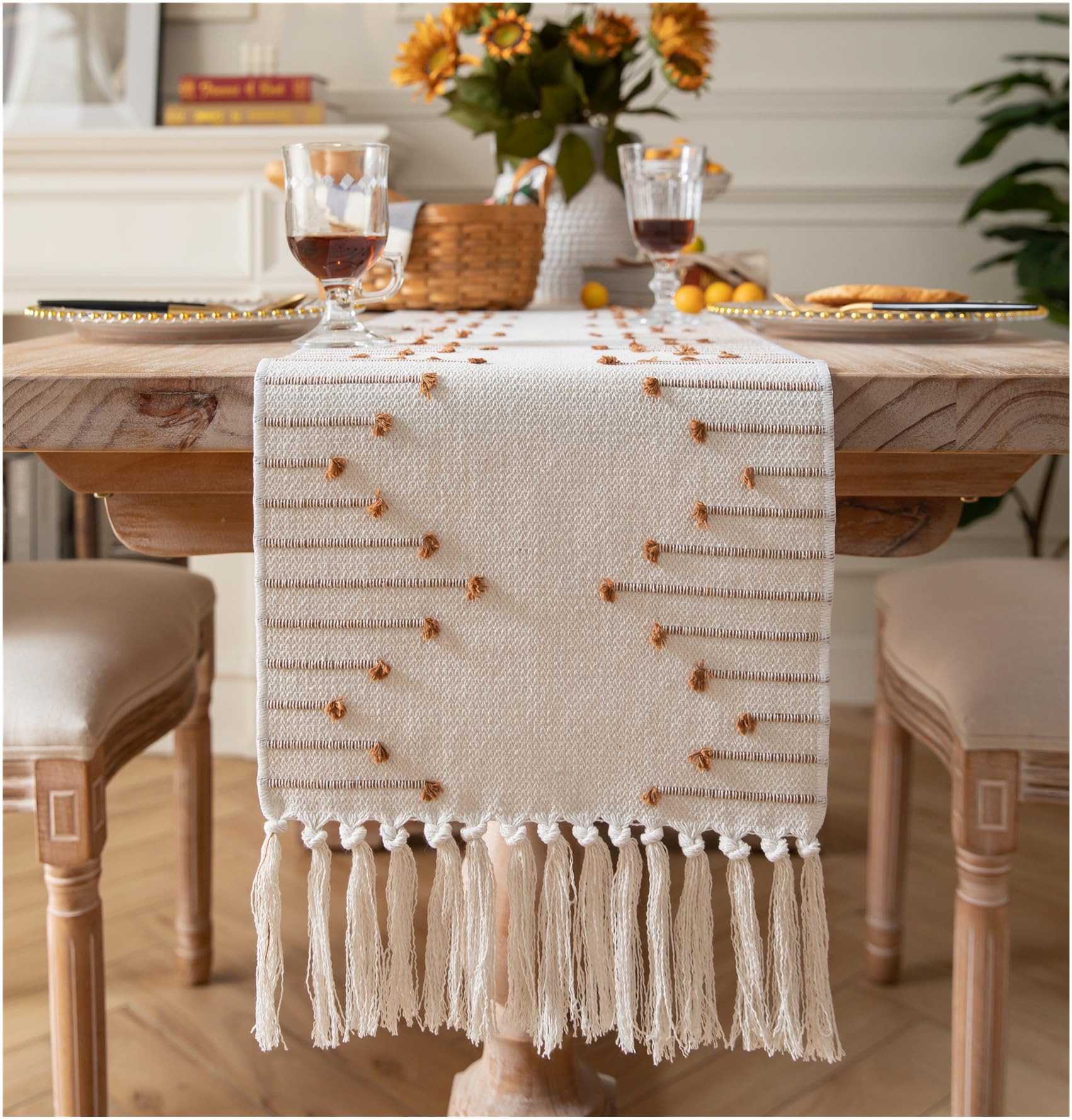 Amazon.com: Boho Table Runner 13 x 60 Inch Long Natural Cotton Woven ...