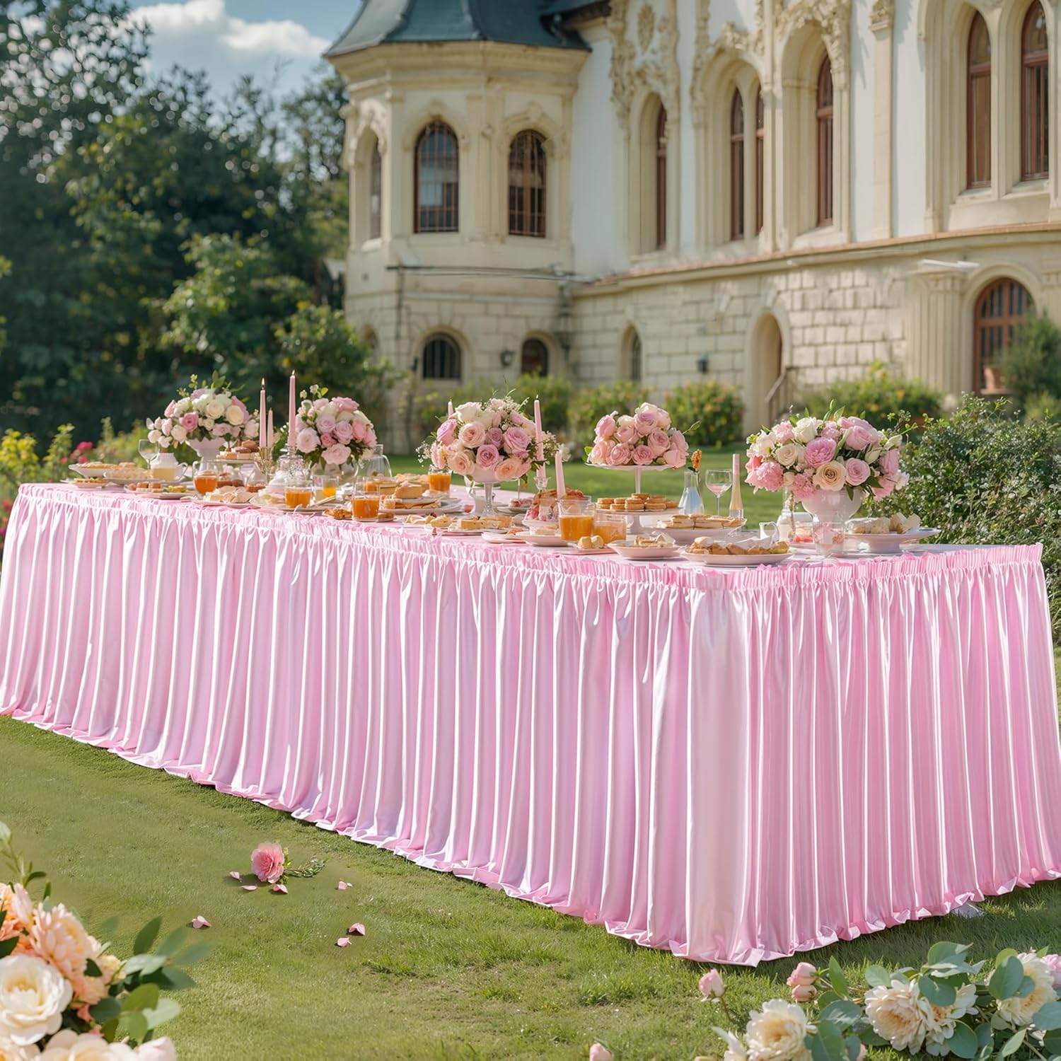 Amazon.com: 14ft Lenght Glitter Pink Table Skirt for Rectangle Tables ...