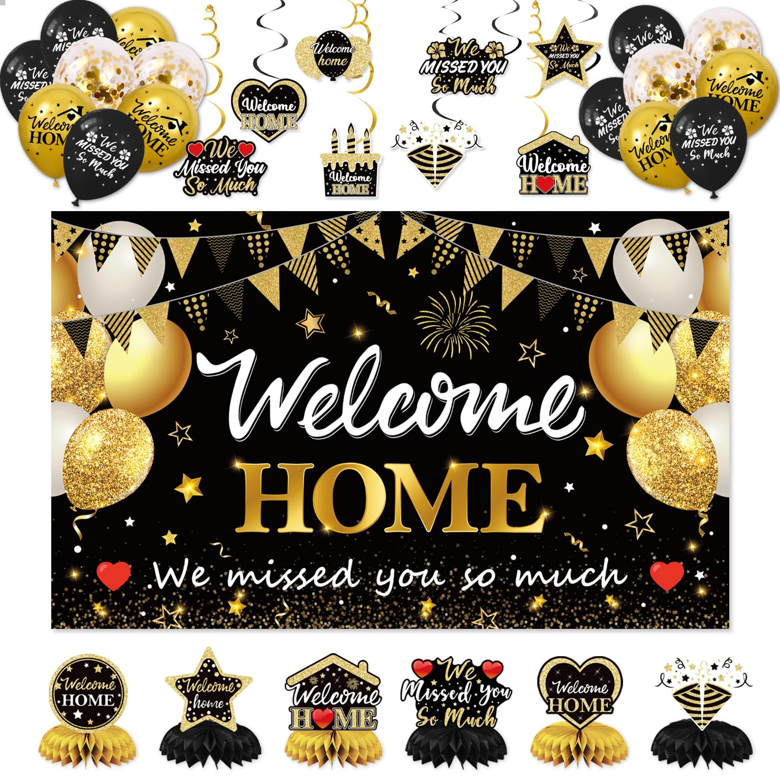 Amazon.com: Welcome Home Banner Decorations,30PCS Black and Gold Party ...
