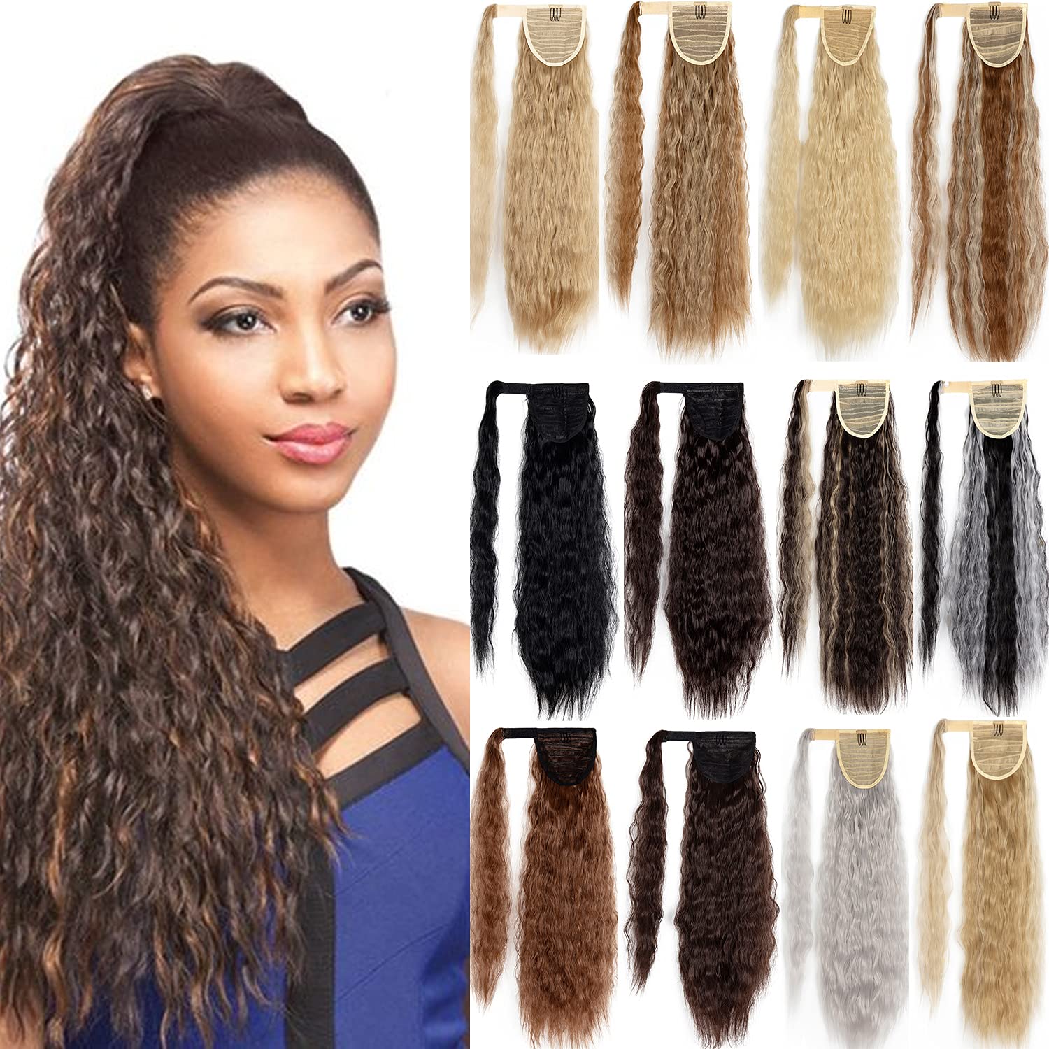 24 Inch Long Wrap Around Ponytail Extension Synthetic Wavy Curly ...